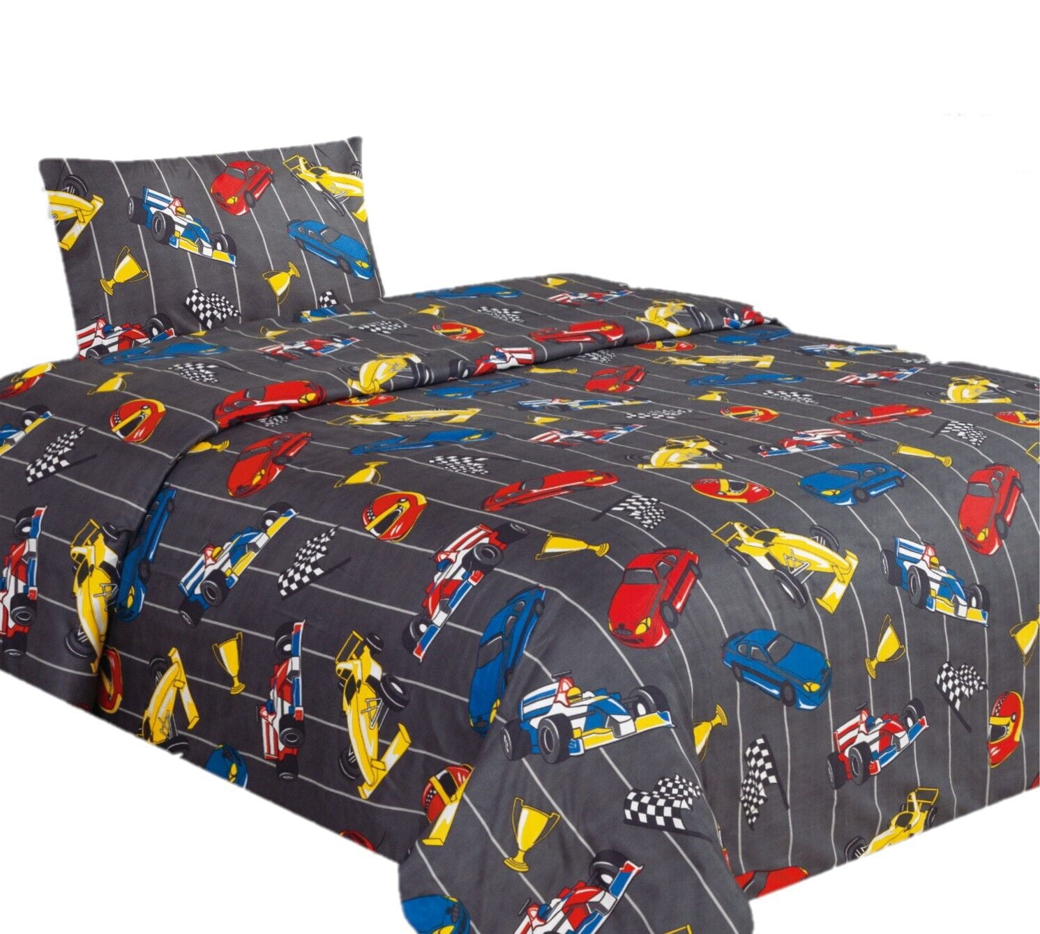 Kid's sheet set easy wash light weight super soft race cars #2 grey ...