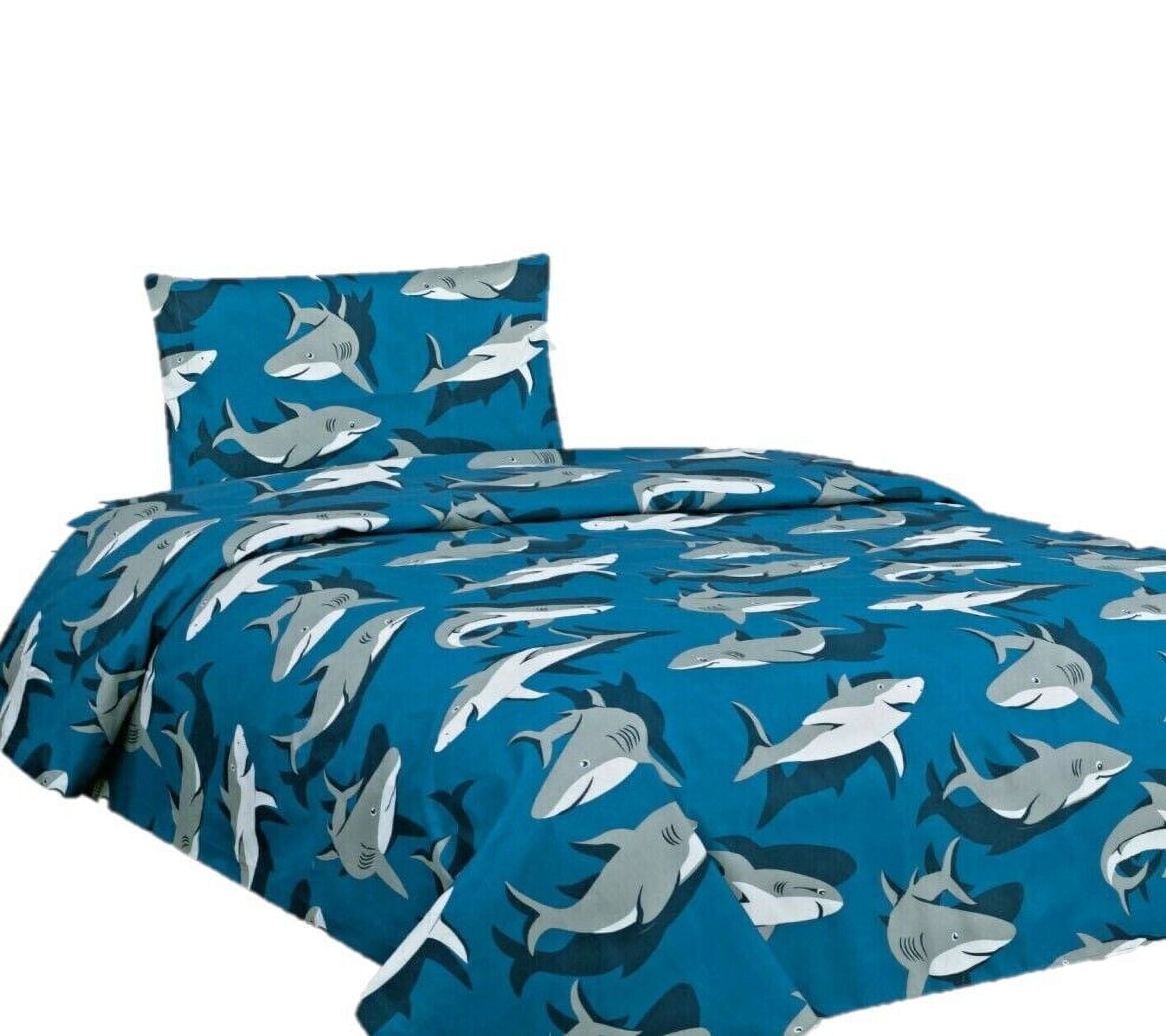 Kid's sheet set easy wash light weight super soft shark blue multi ...