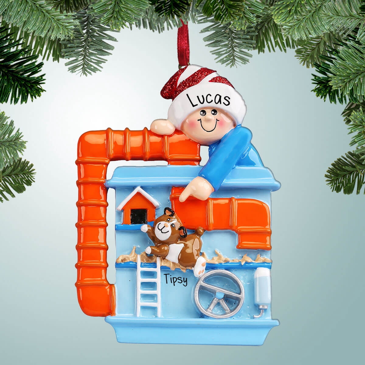 Kid with Hamster Cage - Personalized Christmas Ornament - 1st Gerbil ...