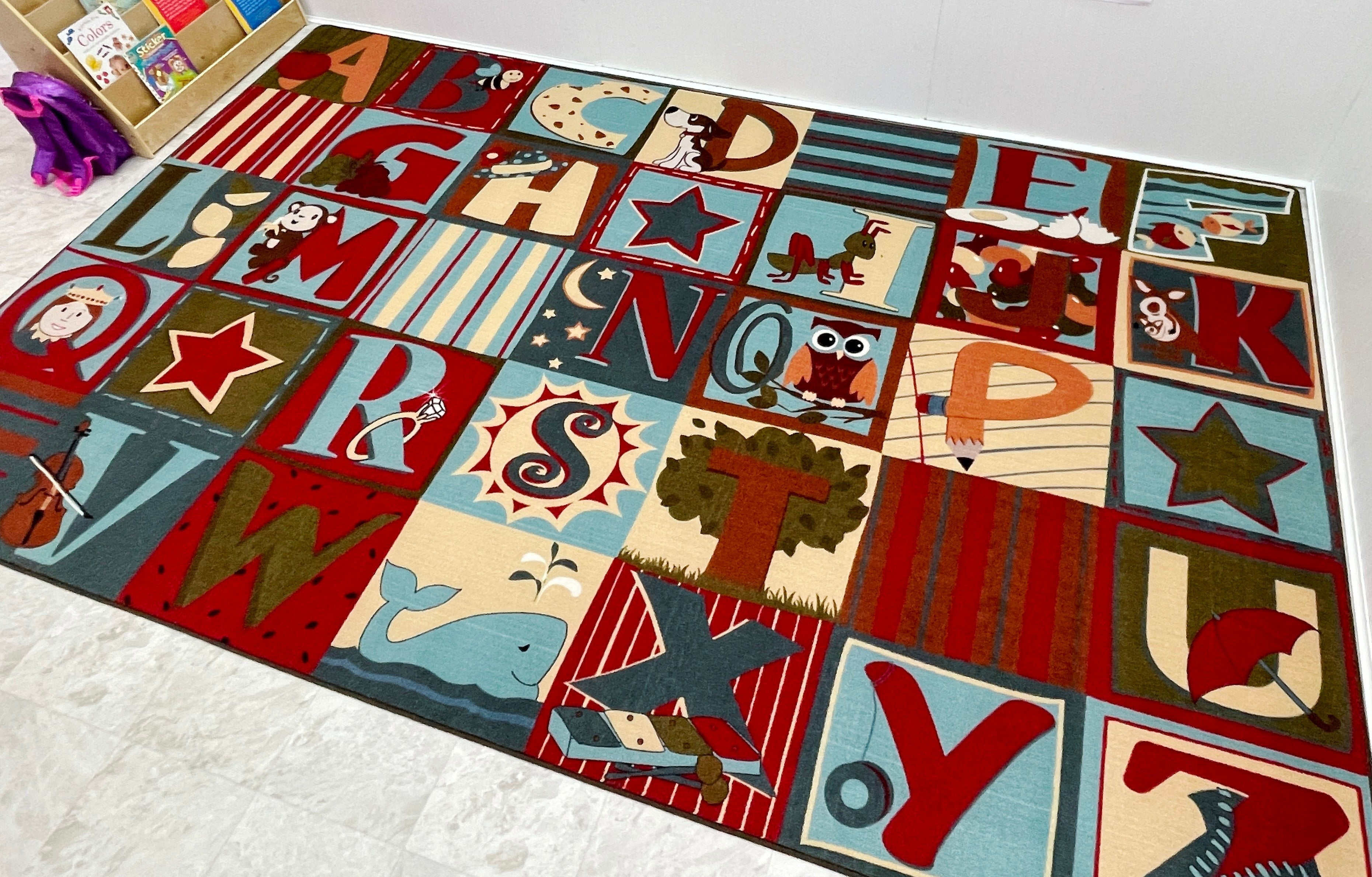 KidCarpet.com Alphabet Seating Rug Earth Tone, 7'6" X 12' Rectangle ABC ...