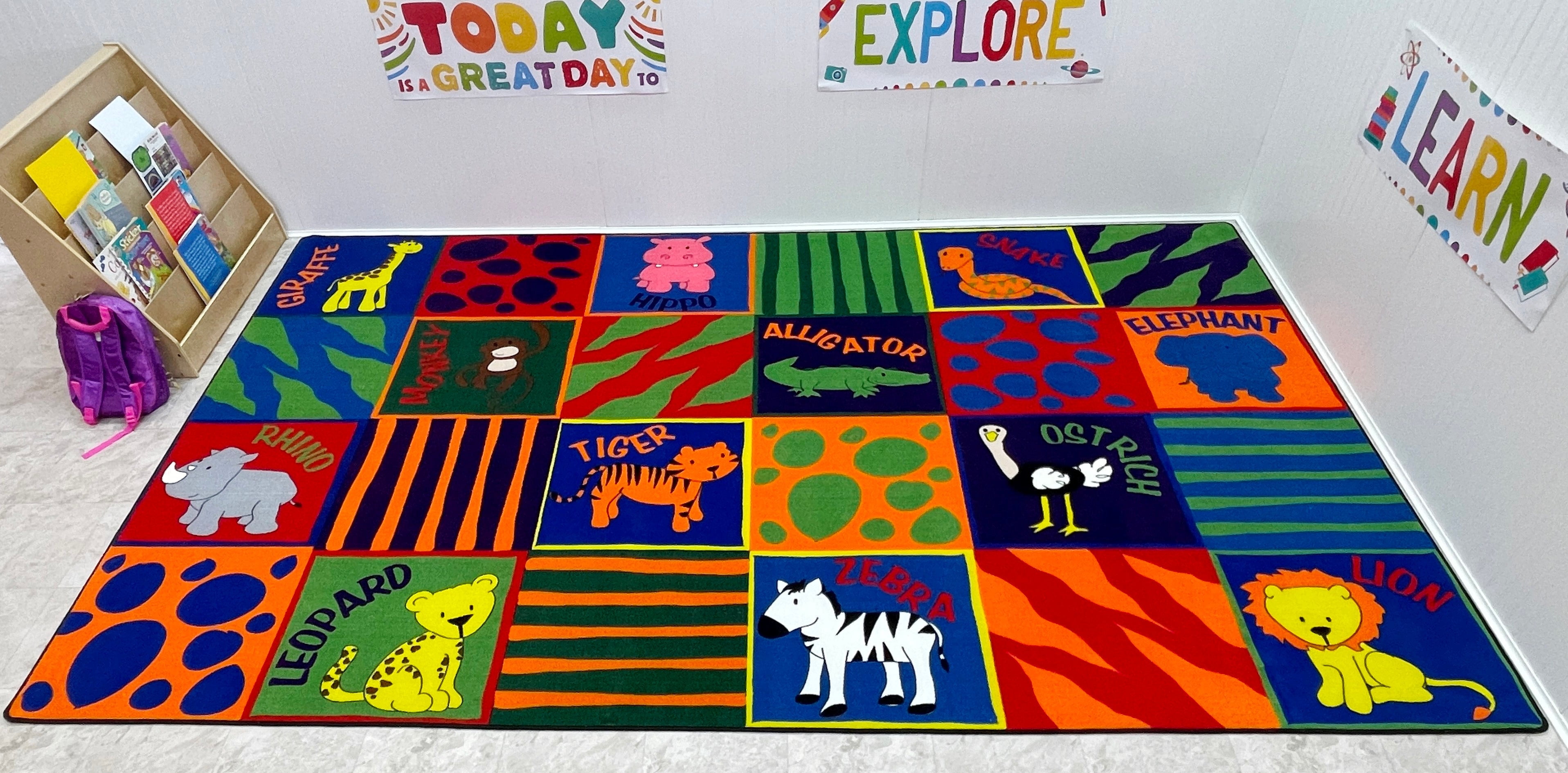 KidCarpet.com Animal Squares Nylon Area Rug 7'6" x 12', Multicolored ...