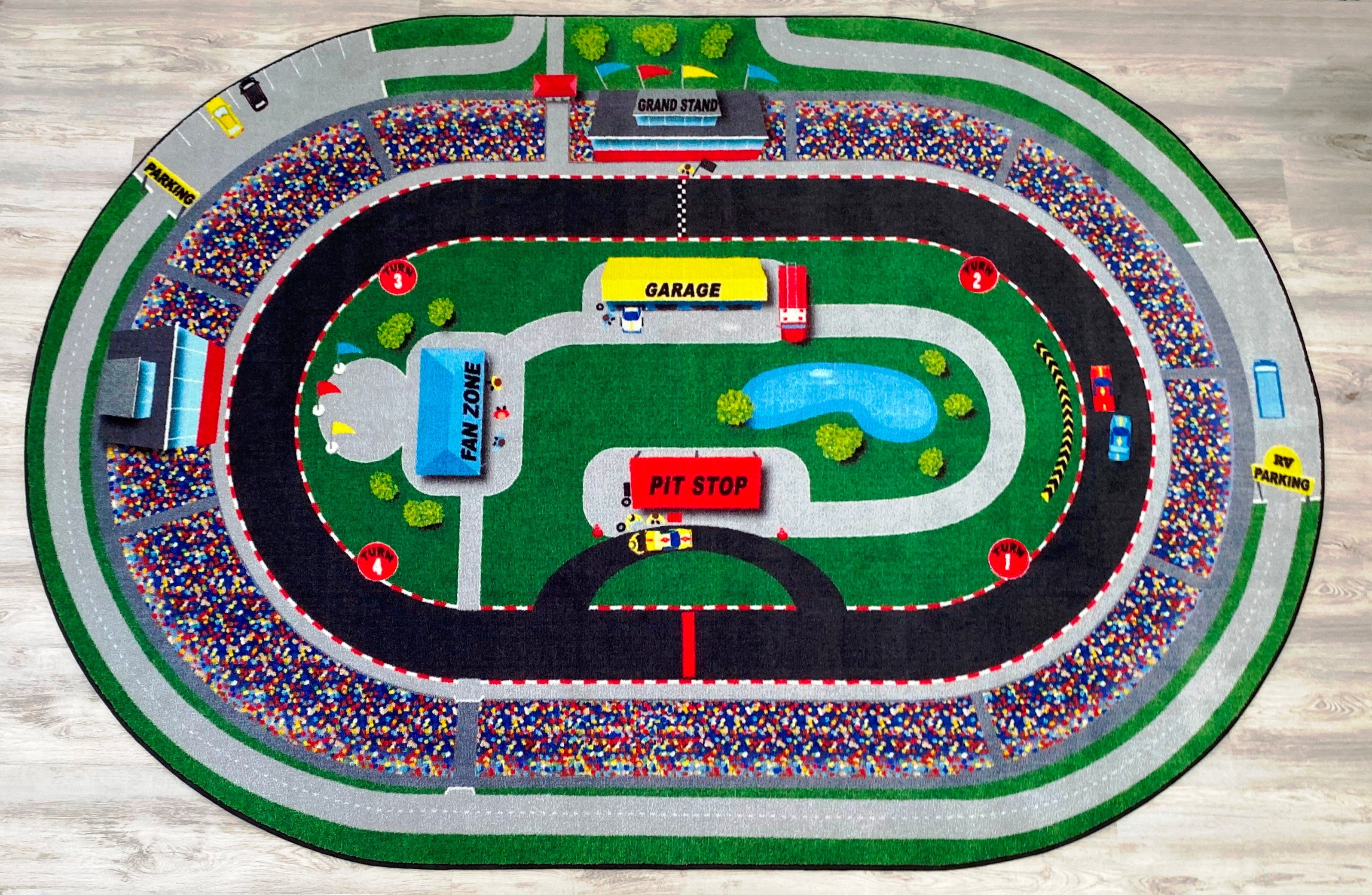 KidCarpet.com Race Car Rug, 4' x 6' Oval Race Track Play Rug ...