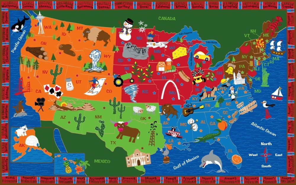 KidCarpet.com from Sea to Shining Sea USA Map Rug, 6' x 8'6" Rectangle ...