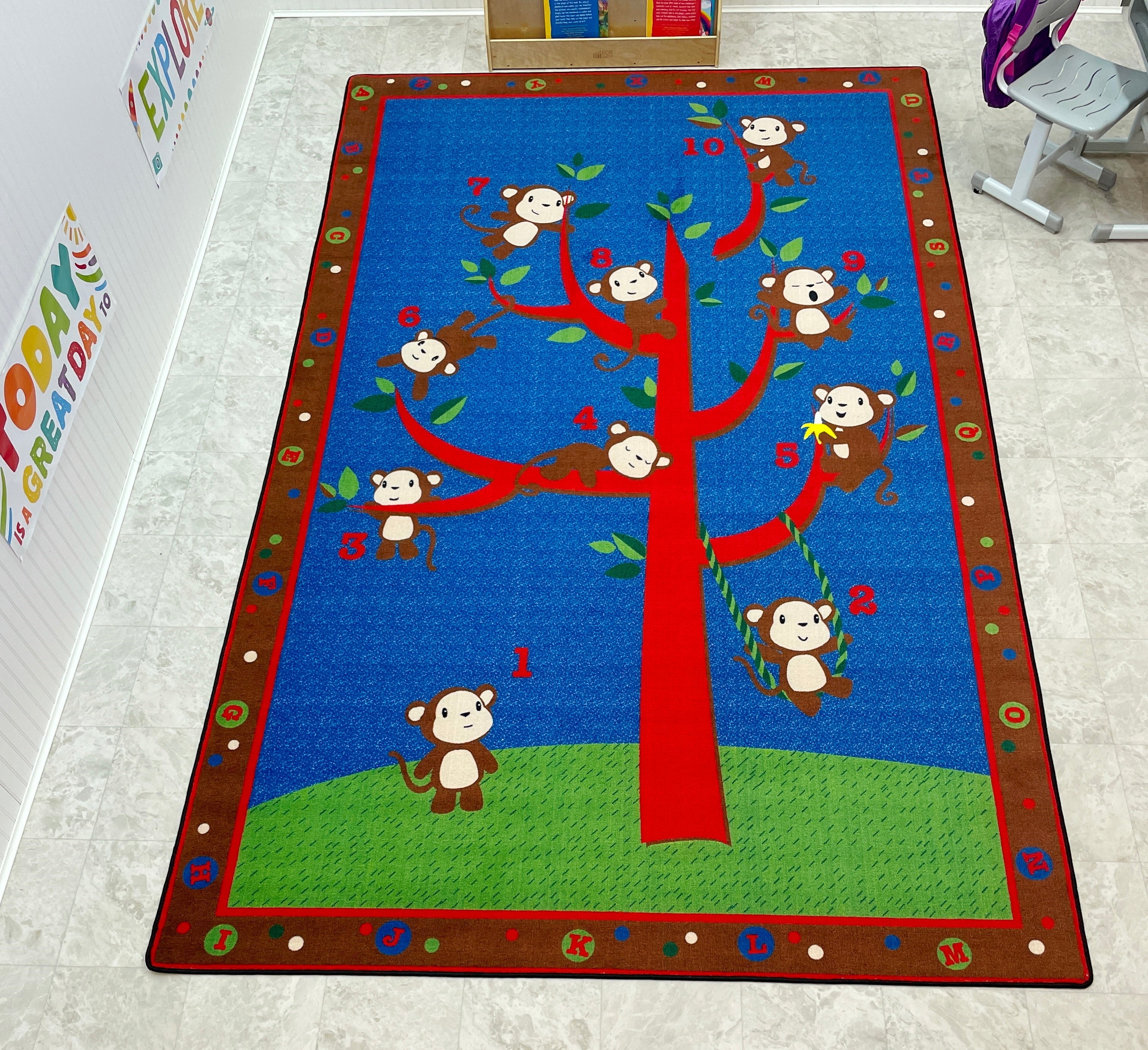 KidCarpet.com Ten Little Monkeys Classroom Rug, 7'6" x 12' Multicolored ...