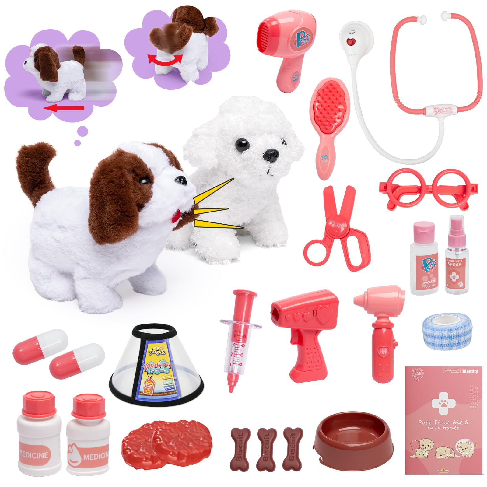 KidEwan 26pcs Veterinarian Kit YPF5 for Kids with Electric Dog Plush ...