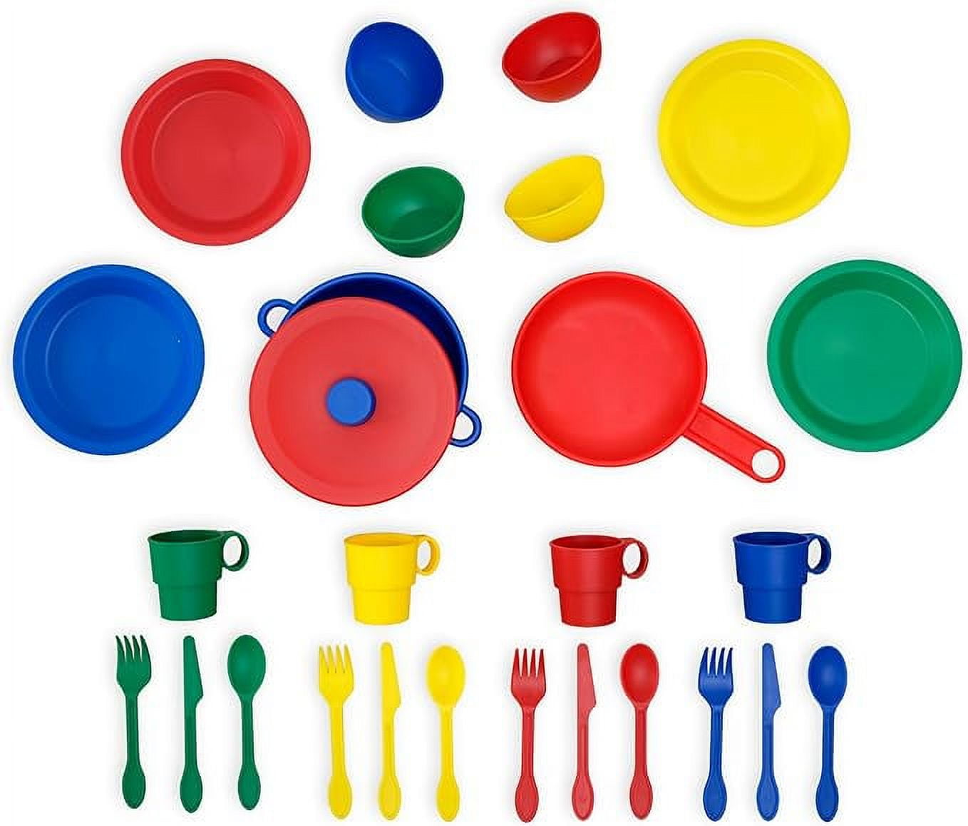 KidKraft 27-Piece Primary Colored Cookware Set, Plastic Dishes and ...