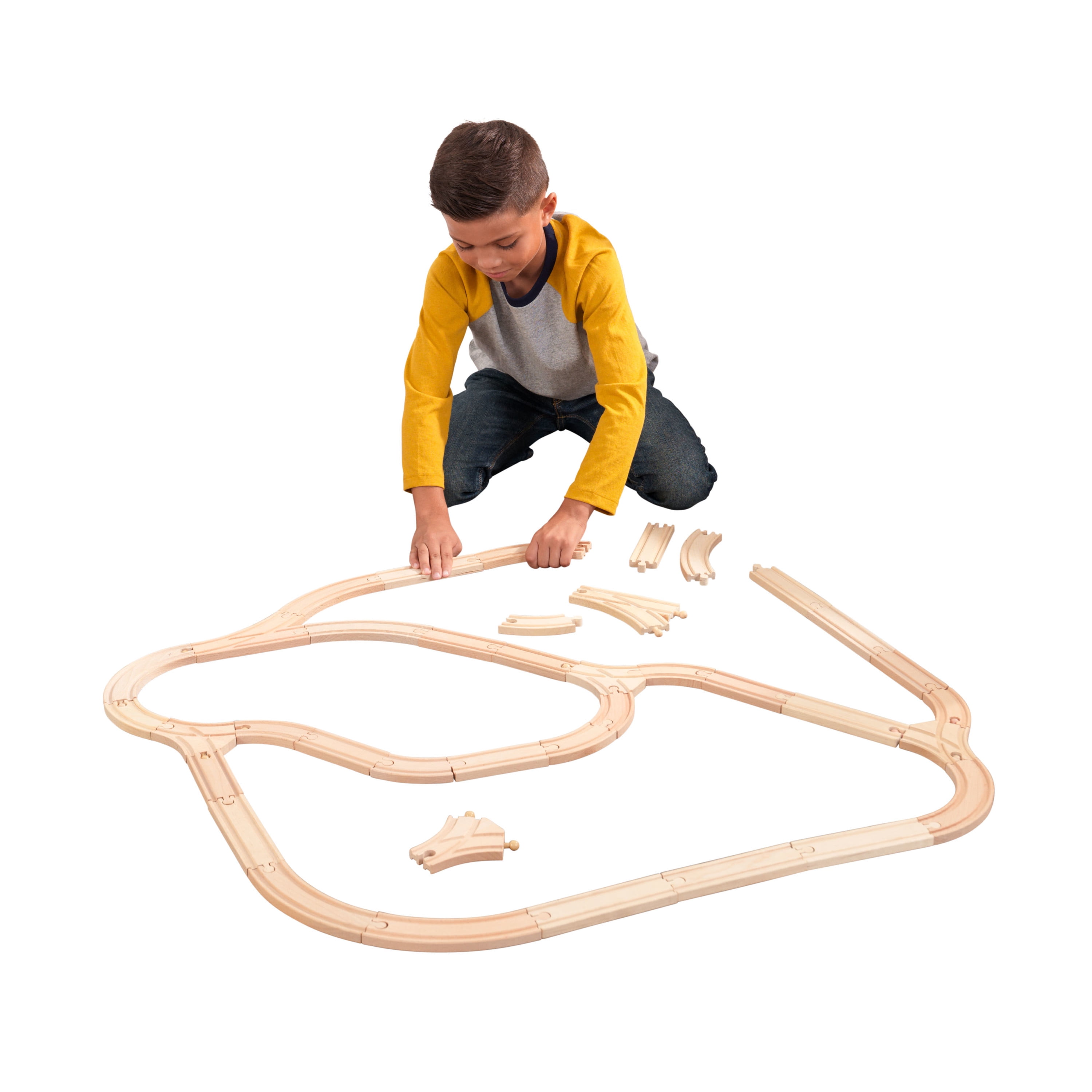 KidKraft 38-Piece Wooden Expansion Train Track Pack with More Than 17 ...