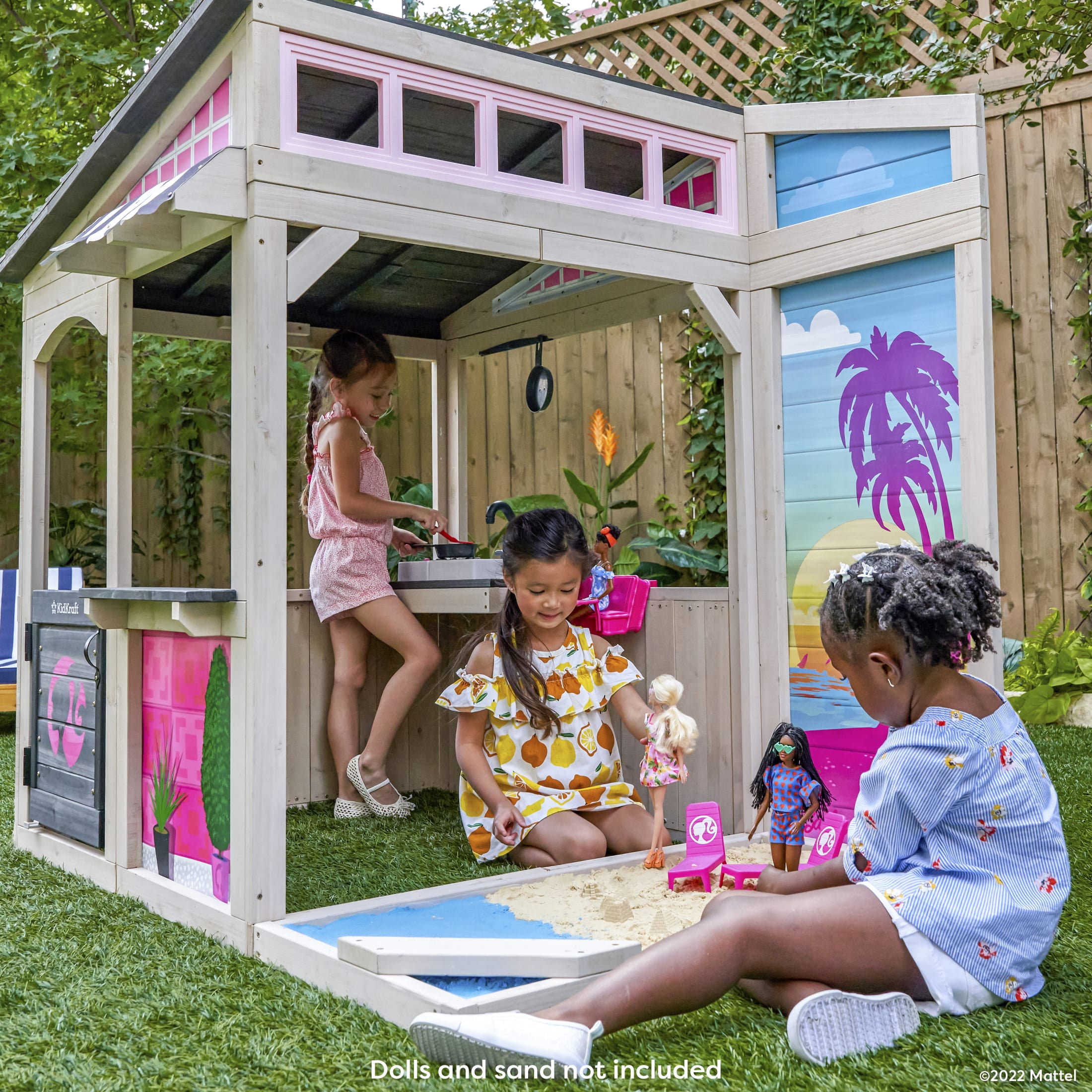KidKraft Barbie™ Seaside Wooden Outdoor Playhouse with Attachable Doll ...