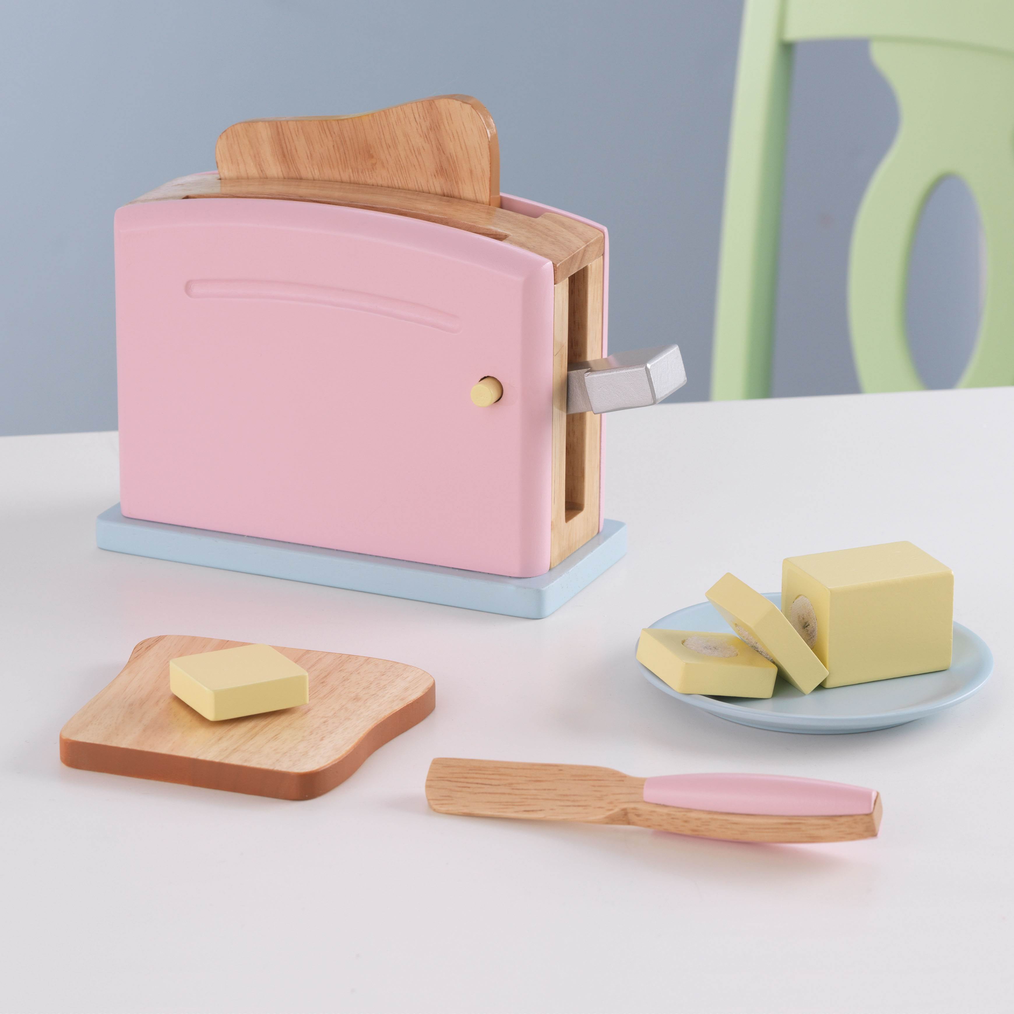 KidKraft Pastel Toaster Wood Kids Pretend Play Set w/ Bread & Butter ...