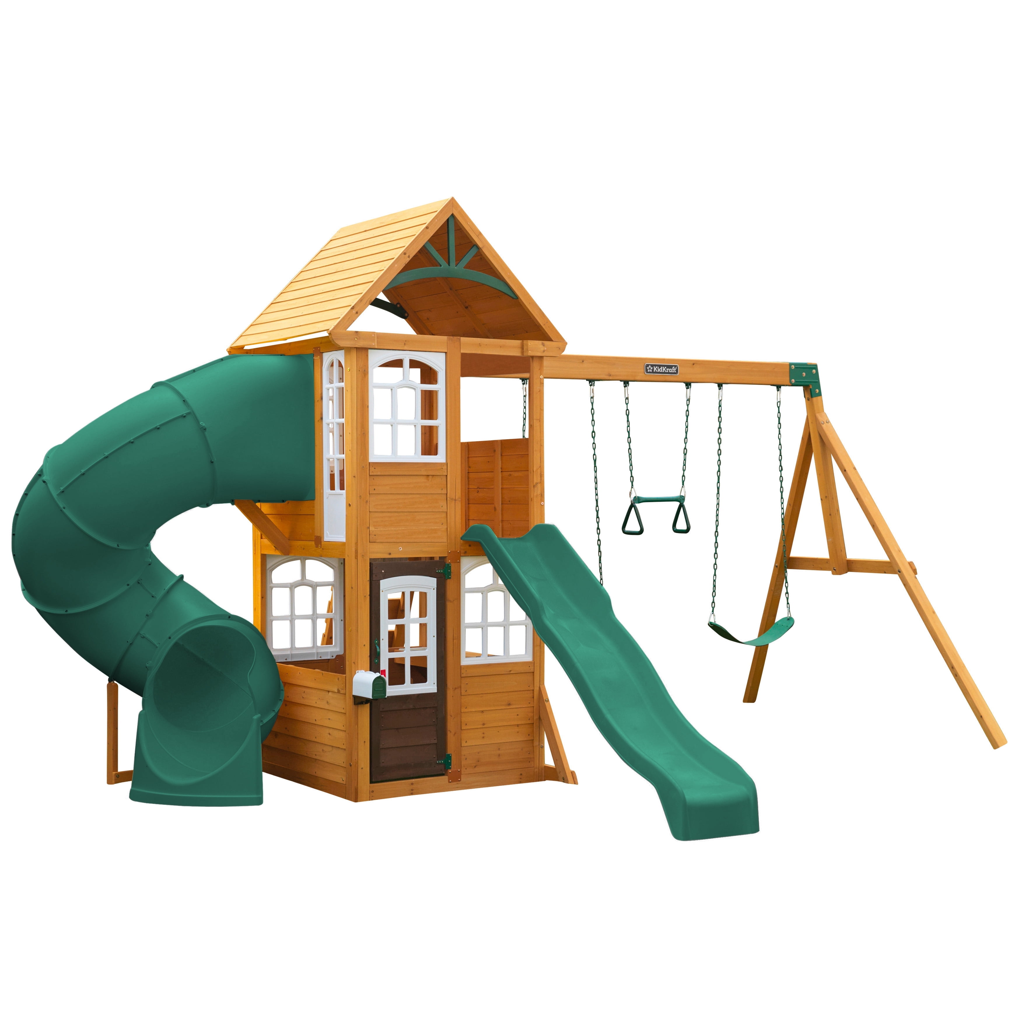 KidKraft Serpentine Falls Wooden Swing Set / Playset with Clubhouse ...