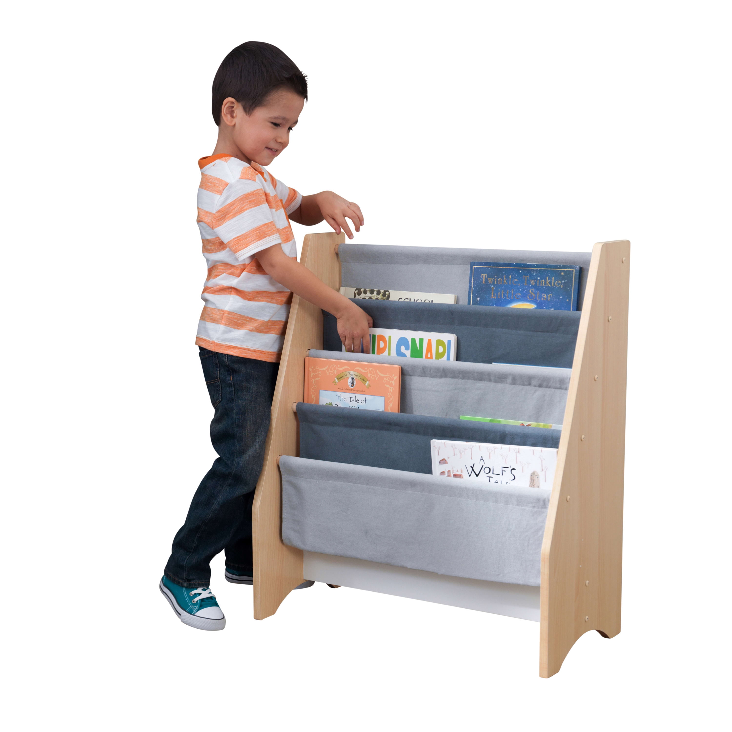 KidKraft Wood and Canvas Sling Bookshelf - Gray & Natural - Walmart.com