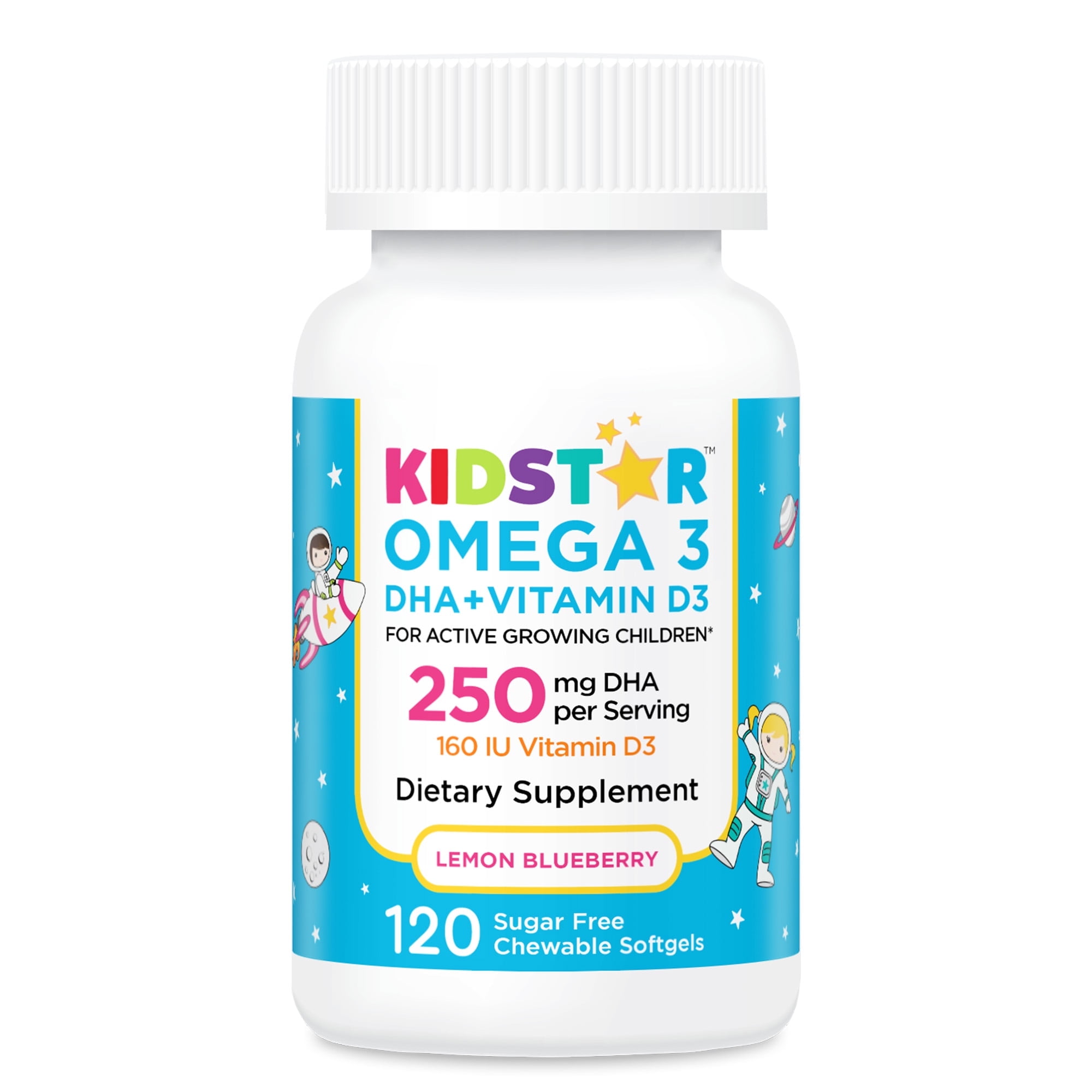 KidStar Nutrients Omega 3 DHA + Vitamin D3, Lemon-Blueberry Flavor, 120 ...