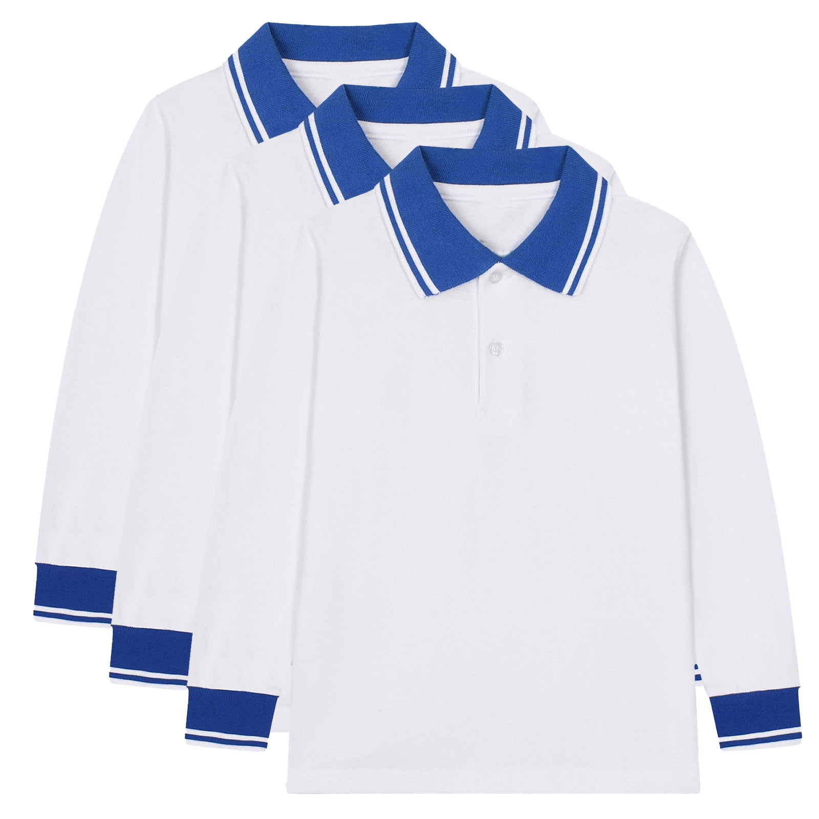 Kidagic Boys School Uniform Pique Polo Shirts with Long Sleeves, 3-Pack ...