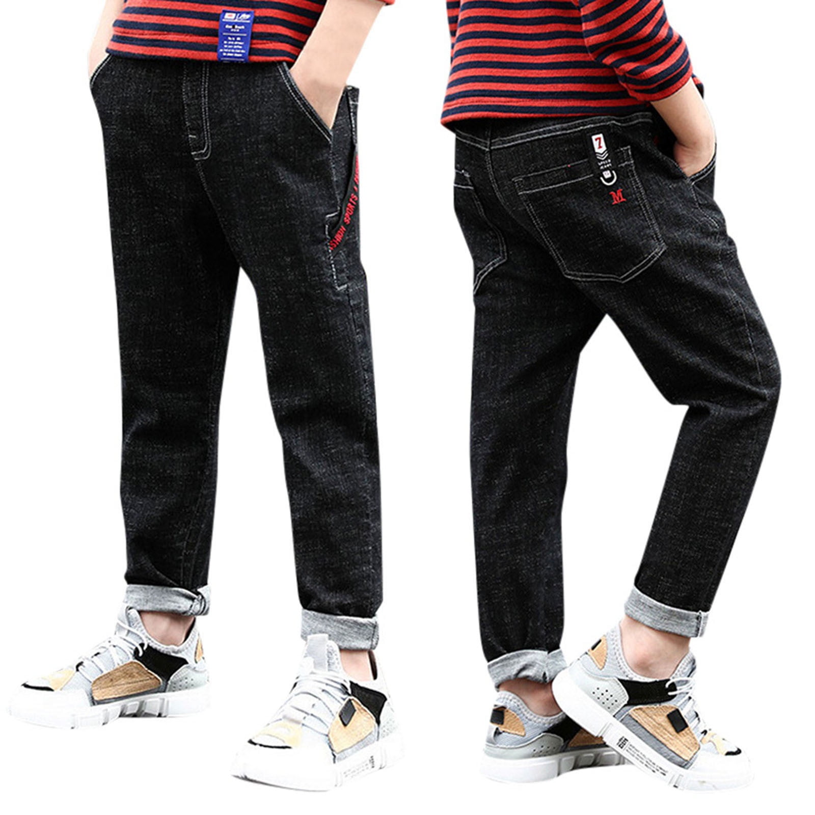 Kidagic Boys Straight Jeans Children Elastic Waist Pull On Jeans ...