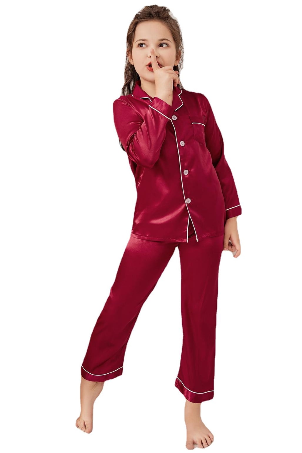 Kidagic Girls Boys Satin Pajamas Sets, Kids Button-Down Long Sleeve ...