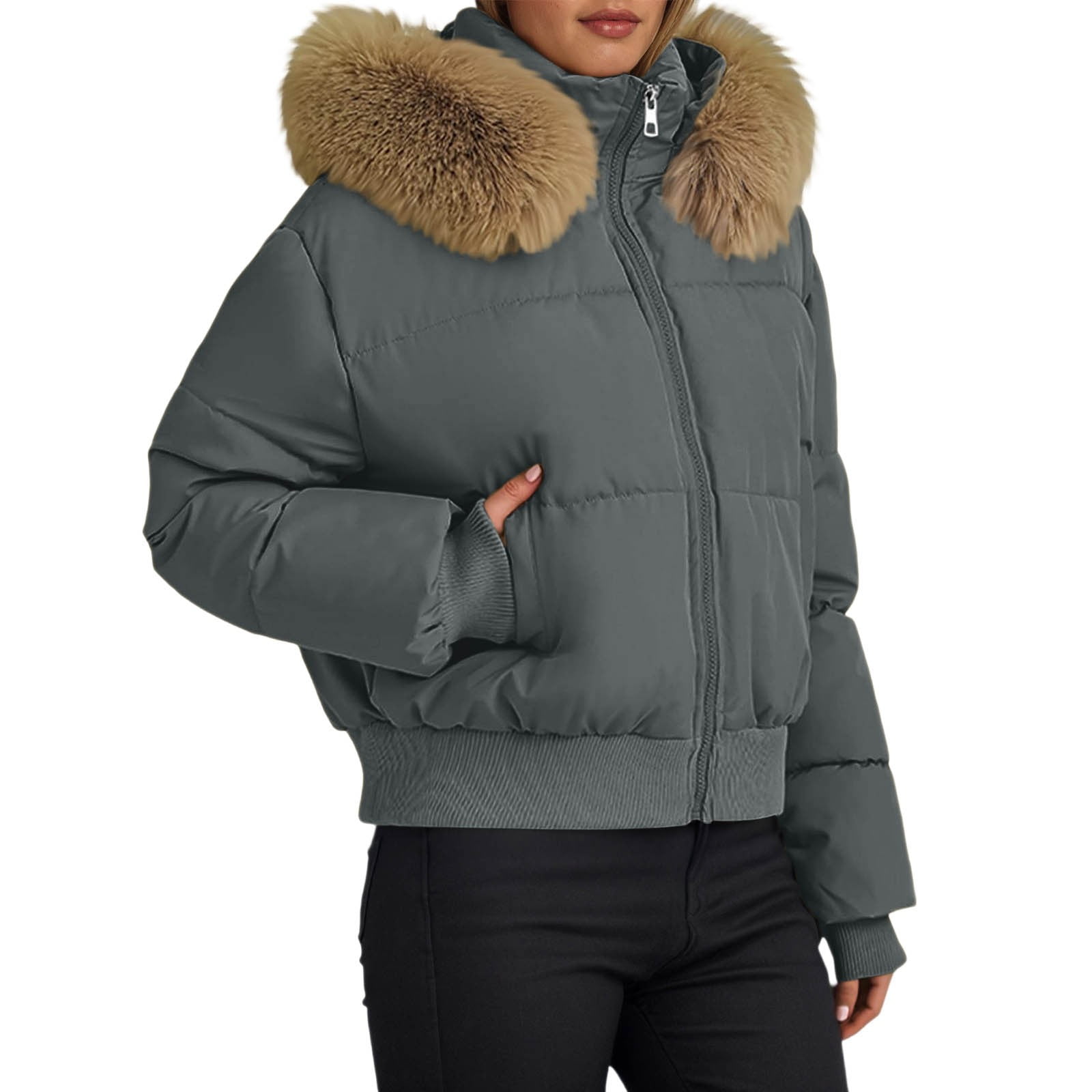 Kidagic Women's Down Short Waisted Winter Jacket with Large Hood for ...