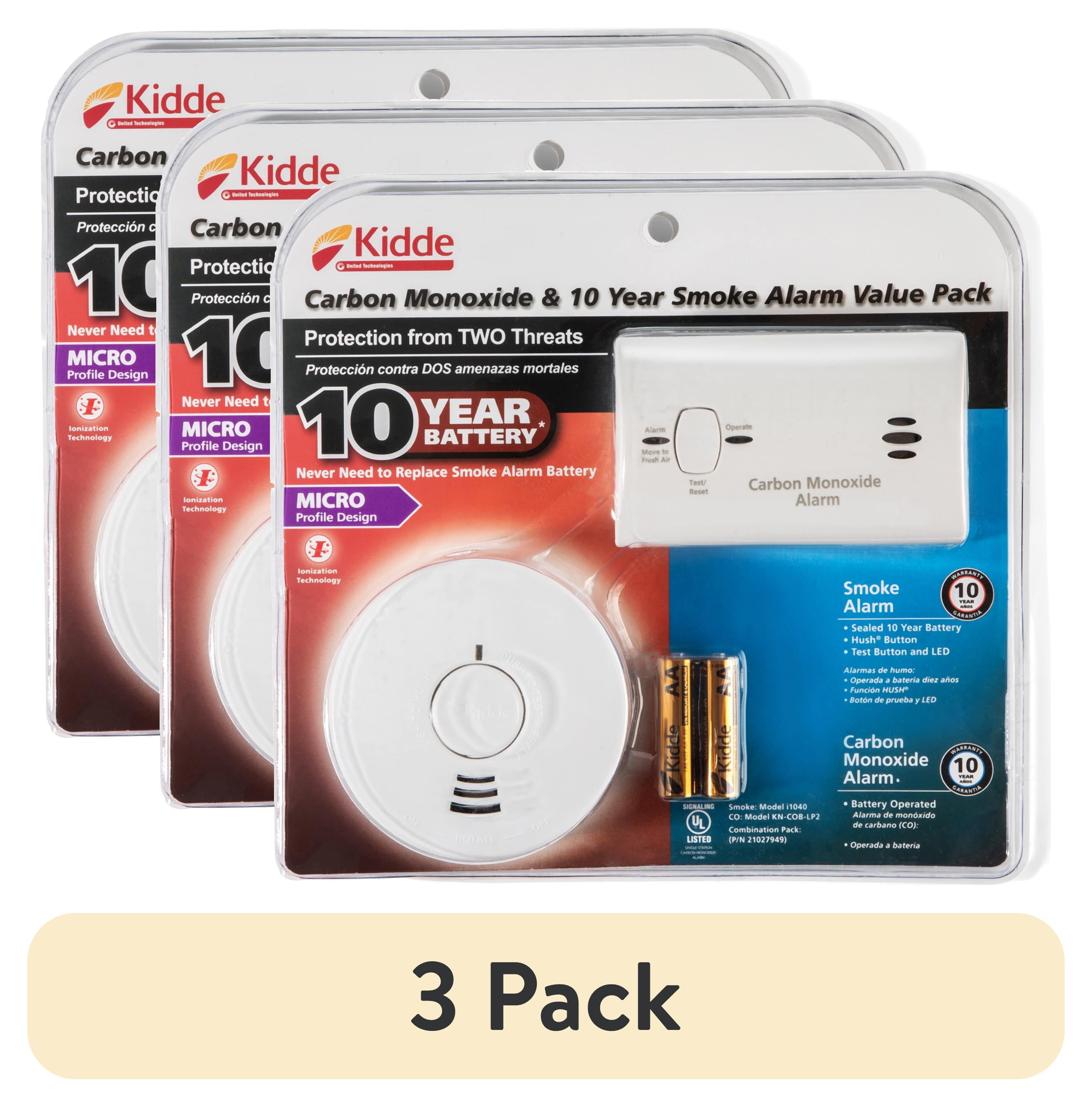 (3 pack) Kidde 10 Year Smoke Alarm and Carbon Monoxide Value Pack ...