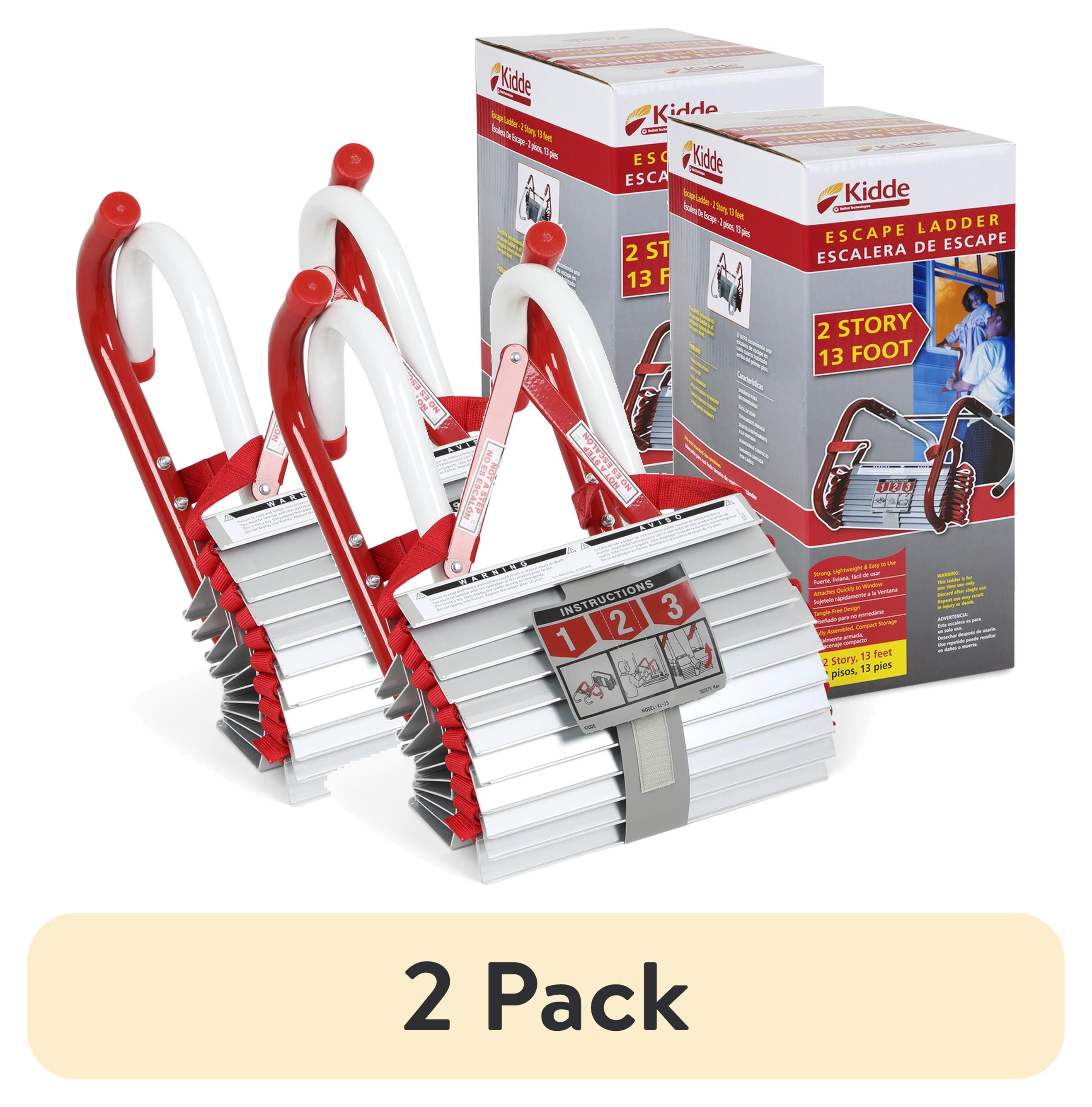 (2 pack) Kidde 2-Story Fire Escape Ladder with Steel Anti-Slip Rungs ...