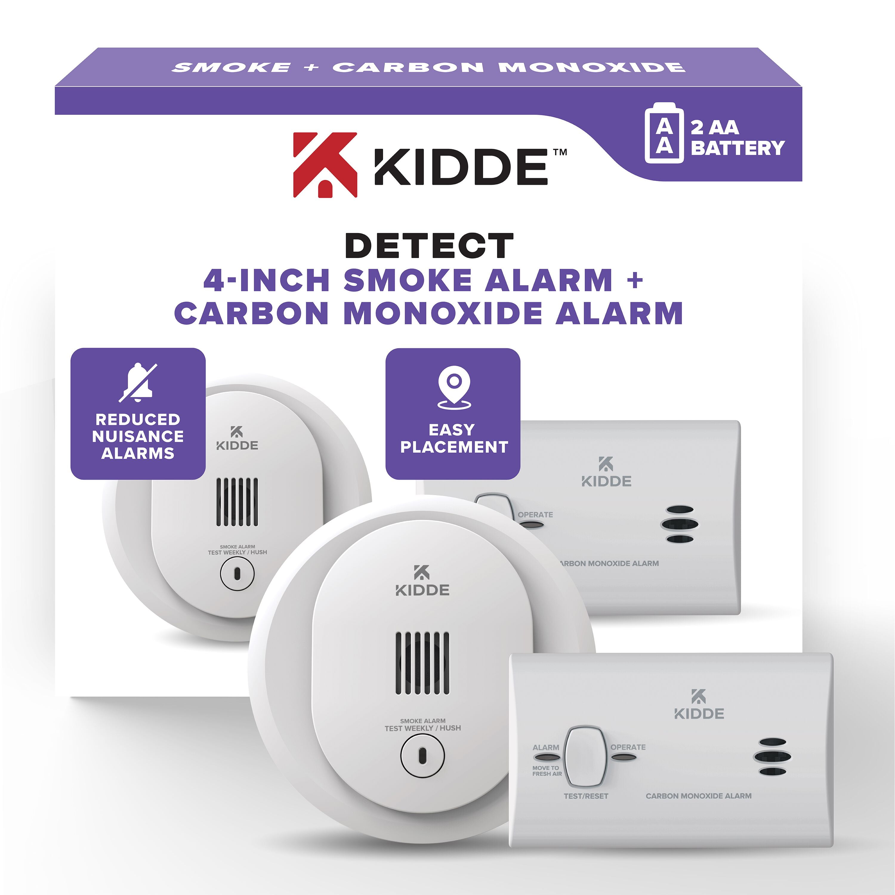 Kidde Smoke and Carbon Monoxide Detector Pack, Battery Operated, 4-Inch ...