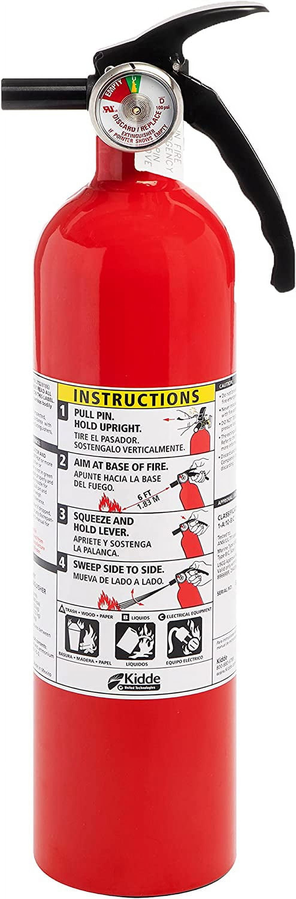 Kidde FA110 Multi Purpose Fire Extinguisher 1A10BC, 1 Pack, red ...