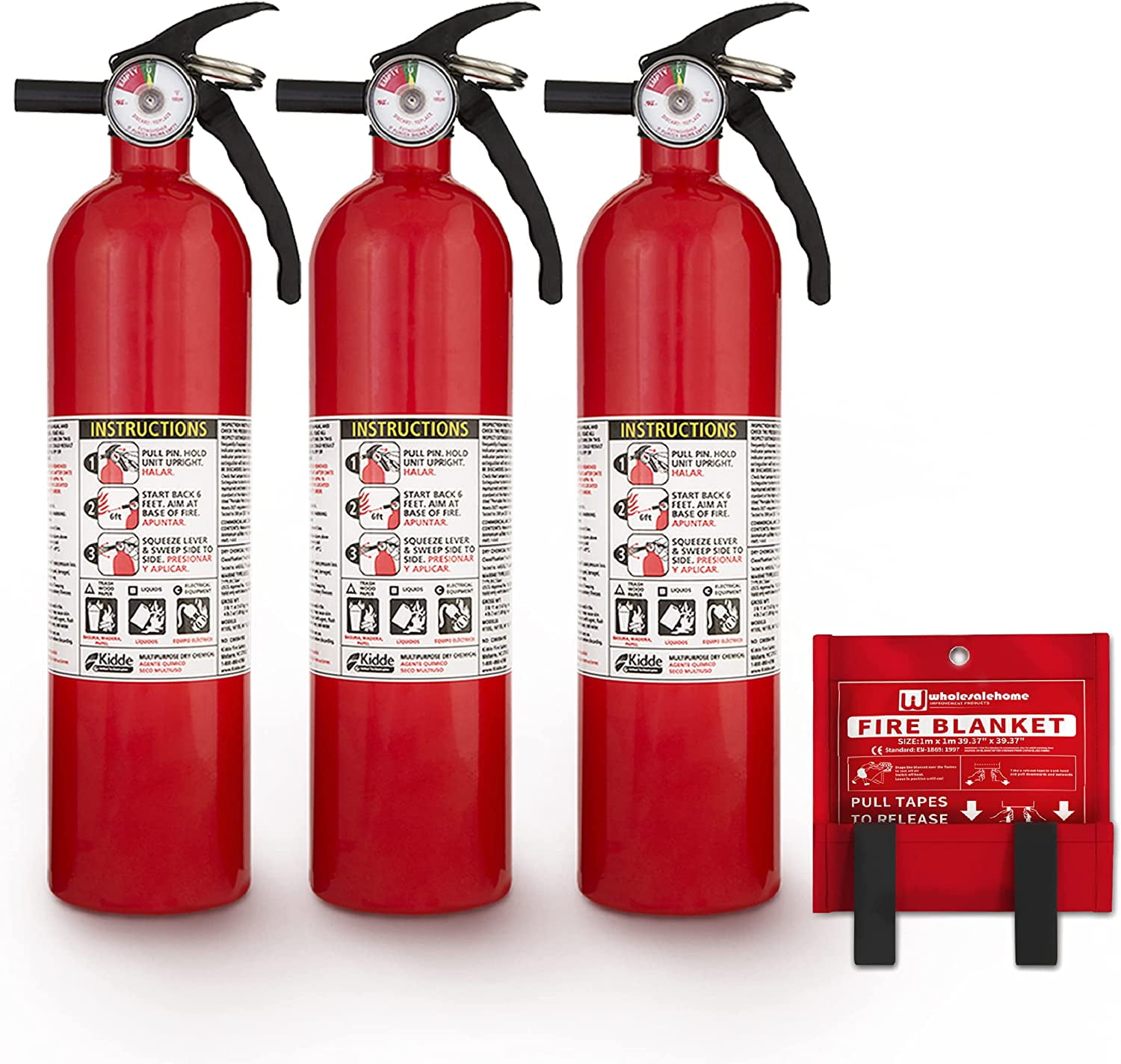 Kidde FA110 Fire Extinguisher, Multi-Purpose for Home & Boat, 1-A:10-B:C, 3 Pack with Bracket ...