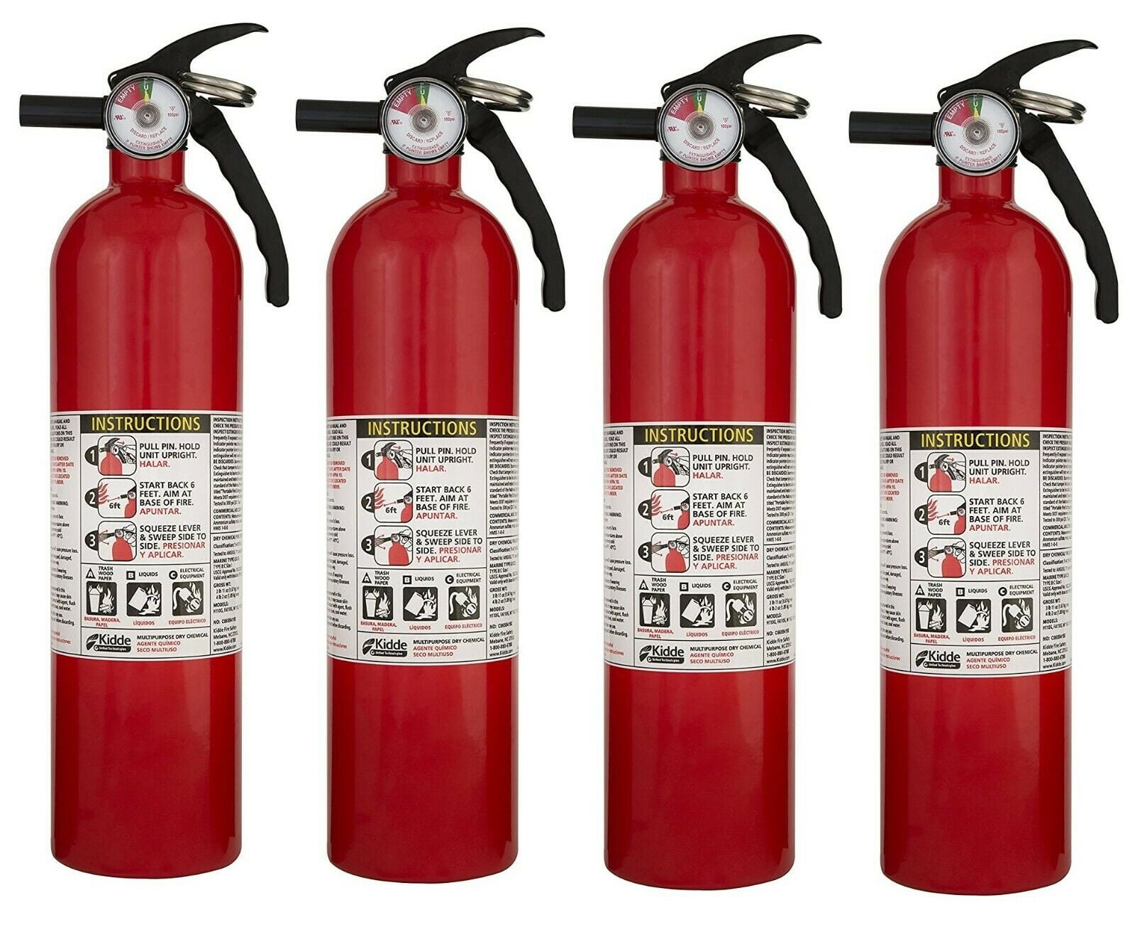 Kidde Portable ABC Fire Extinguisher, 2.5 lb, 4 Pack, US Coast Guard ...