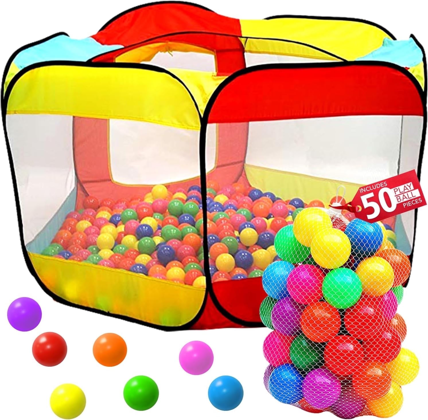 Kiddey Ball Pit Play Tent for Kids - 50 Balls Included - 6-Sided Ball ...