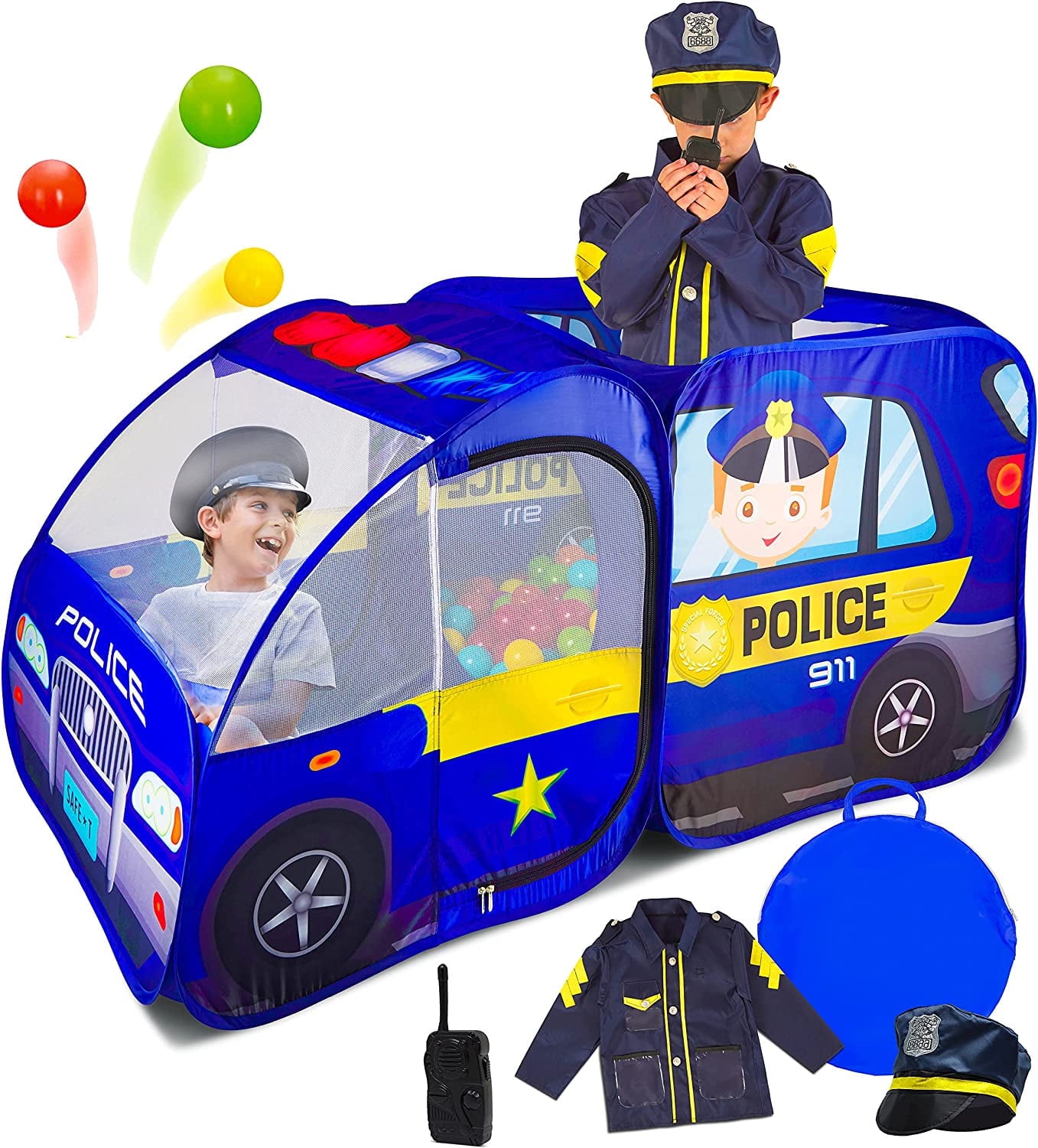 Kiddey Police Car Pop Up Play Tent with Siren Sounds & Police Officer ...