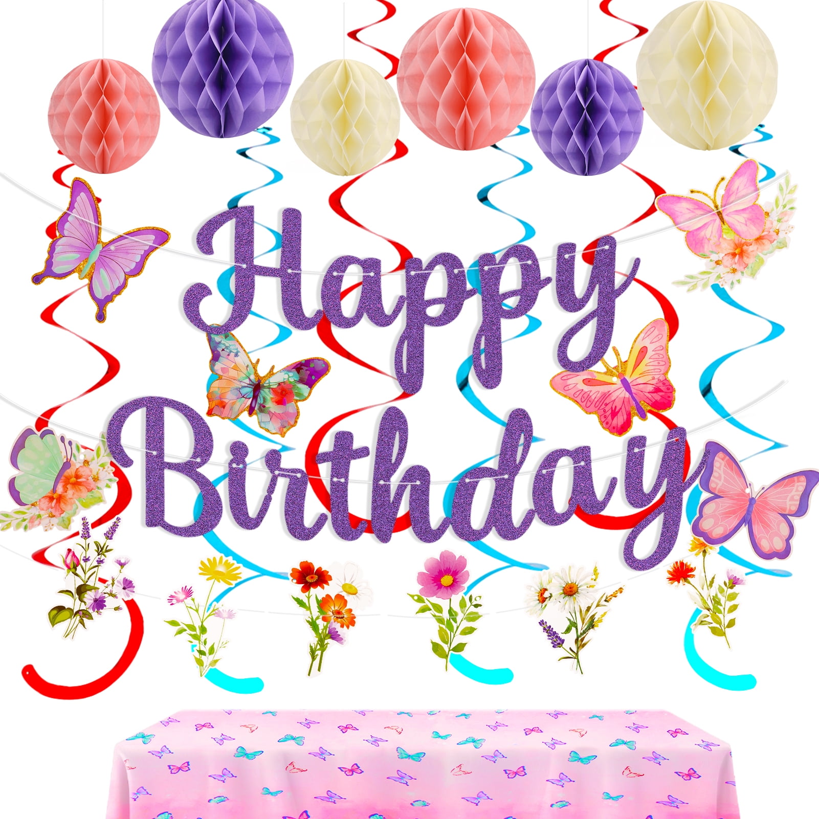 Kidditouch Birthday Decorations,Pre-Strung Happy Birthday Banner with ...