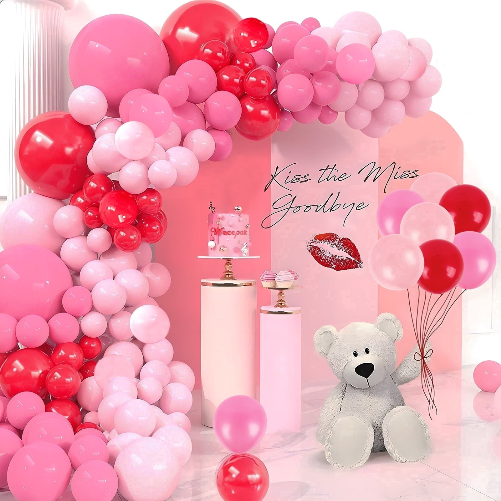 KiddiTouch Red and Pink Balloon Garland Arch Kit, 5 10 12 18 inch ...