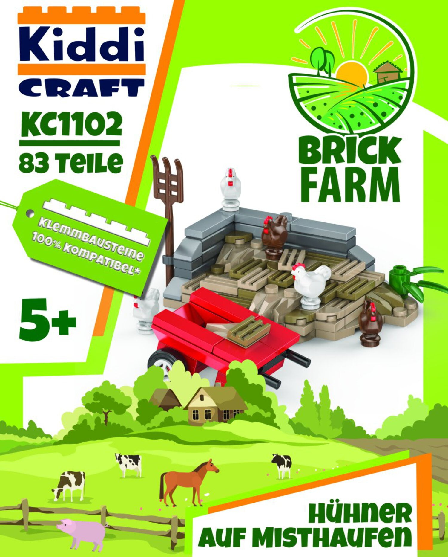 Kiddicraft Brick Farm – Manure Pile with Chickens Building Set KC1102 ...