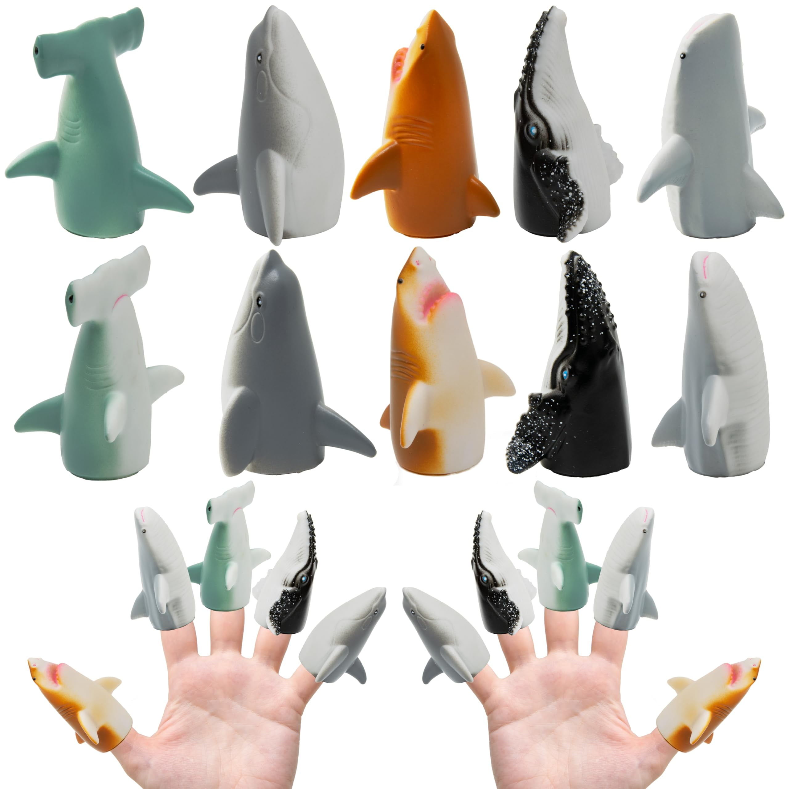 Kiddie Play Finger Puppets for Kids, 10 pc Sharks Puppets Rubber Set ...