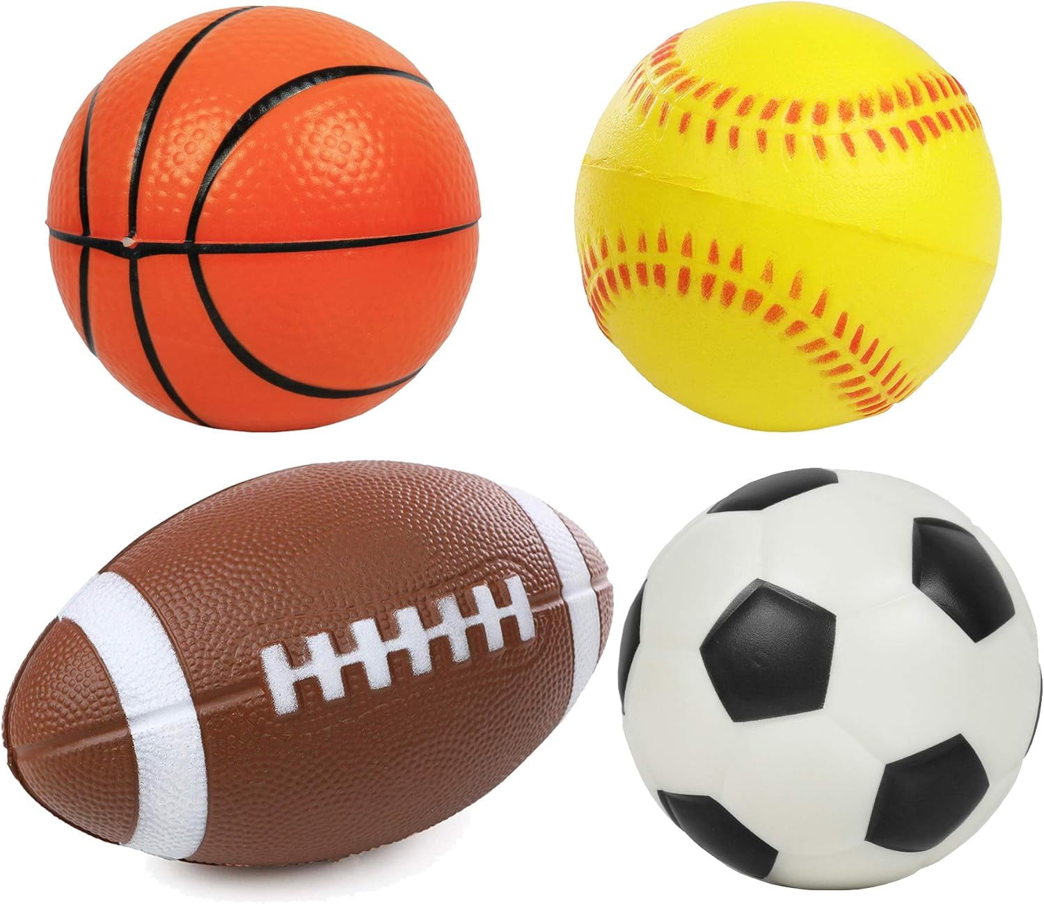 Kiddie Play Set of 4 Foam Balls, 4” Soccer, Basketball, Baseball & 6 ...