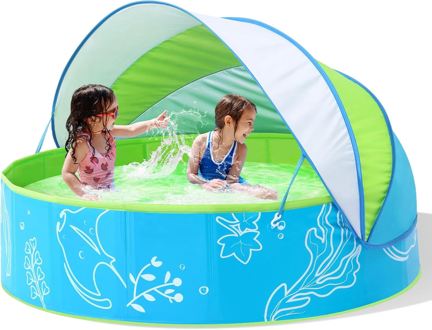 Kiddie Pool with Canopy: 47in Baby Pool and Beach Tent for Toddlers ...