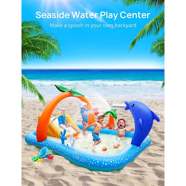 Kiddie Pool Inflatable Play Center Kiddie Pool with Slide - Walmart.com