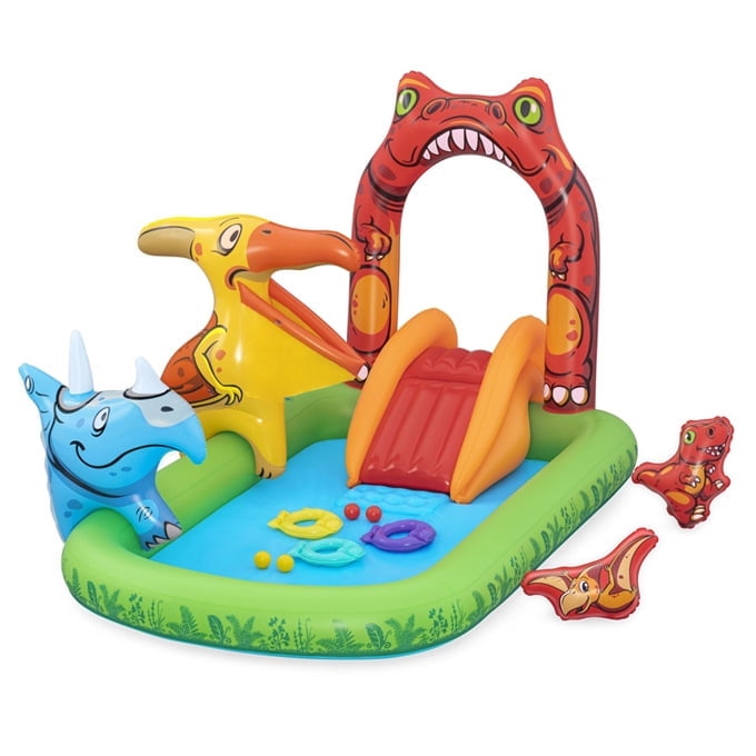 Kiddie Pool with Slide Inflatable Play Center Wading Lounge Kids Pool ...
