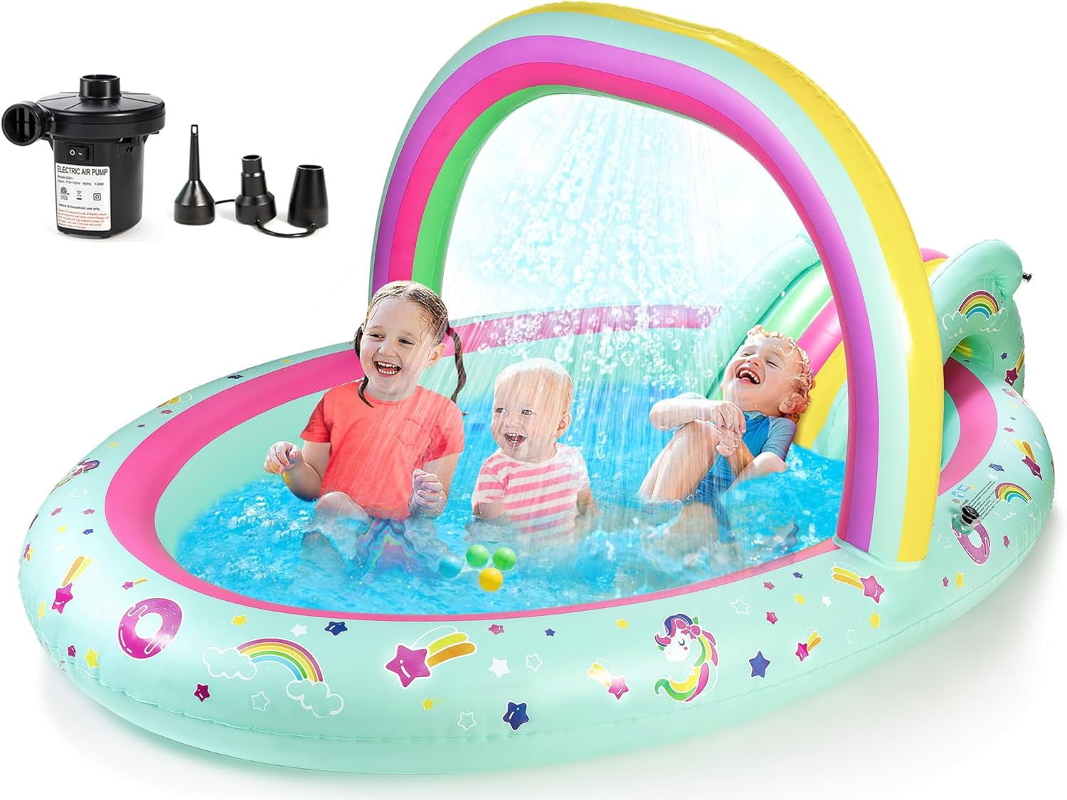 Kiddie Pool with Slide and Sprinkler for Kids, 96''x59''x39'' Water ...