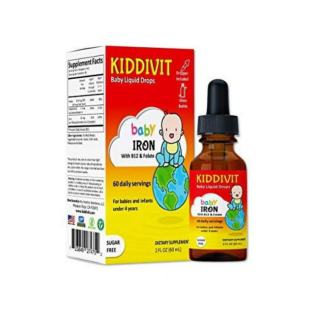 Kiddivit Baby Iron Drops - B12 & Folate, 60 Servings, 2 Fl Oz - Inulin ...