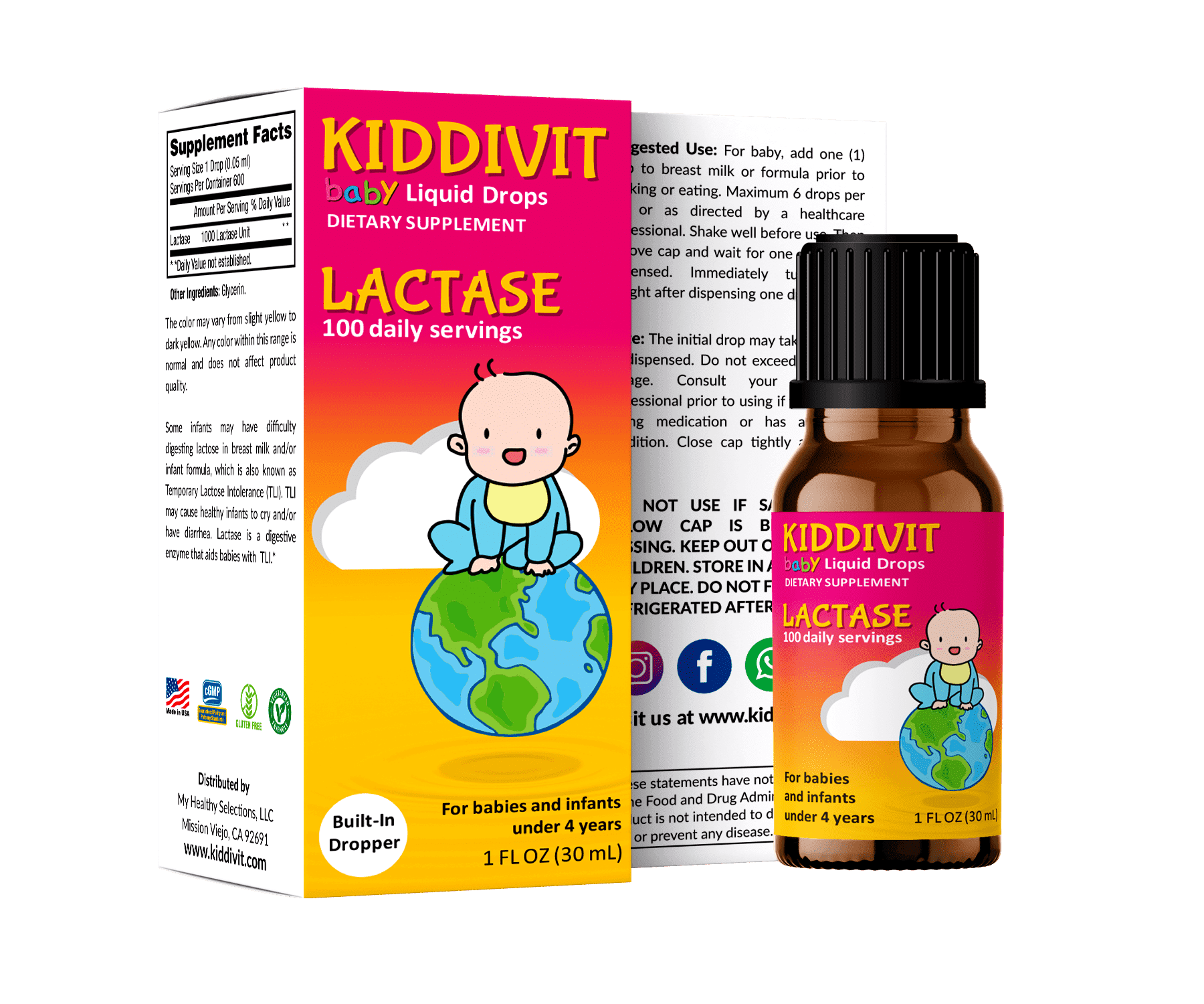Kiddivit Baby Lactase Drops, 1 FL OZ - 100 Daily Servings, Built-In ...