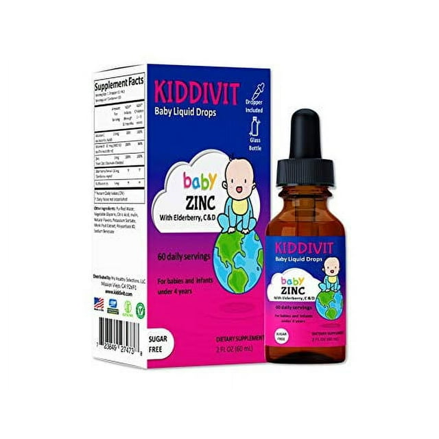 Kiddivit Baby Zinc Liquid Drops with Elderberry, Vitamin D3 & C - 60 ...
