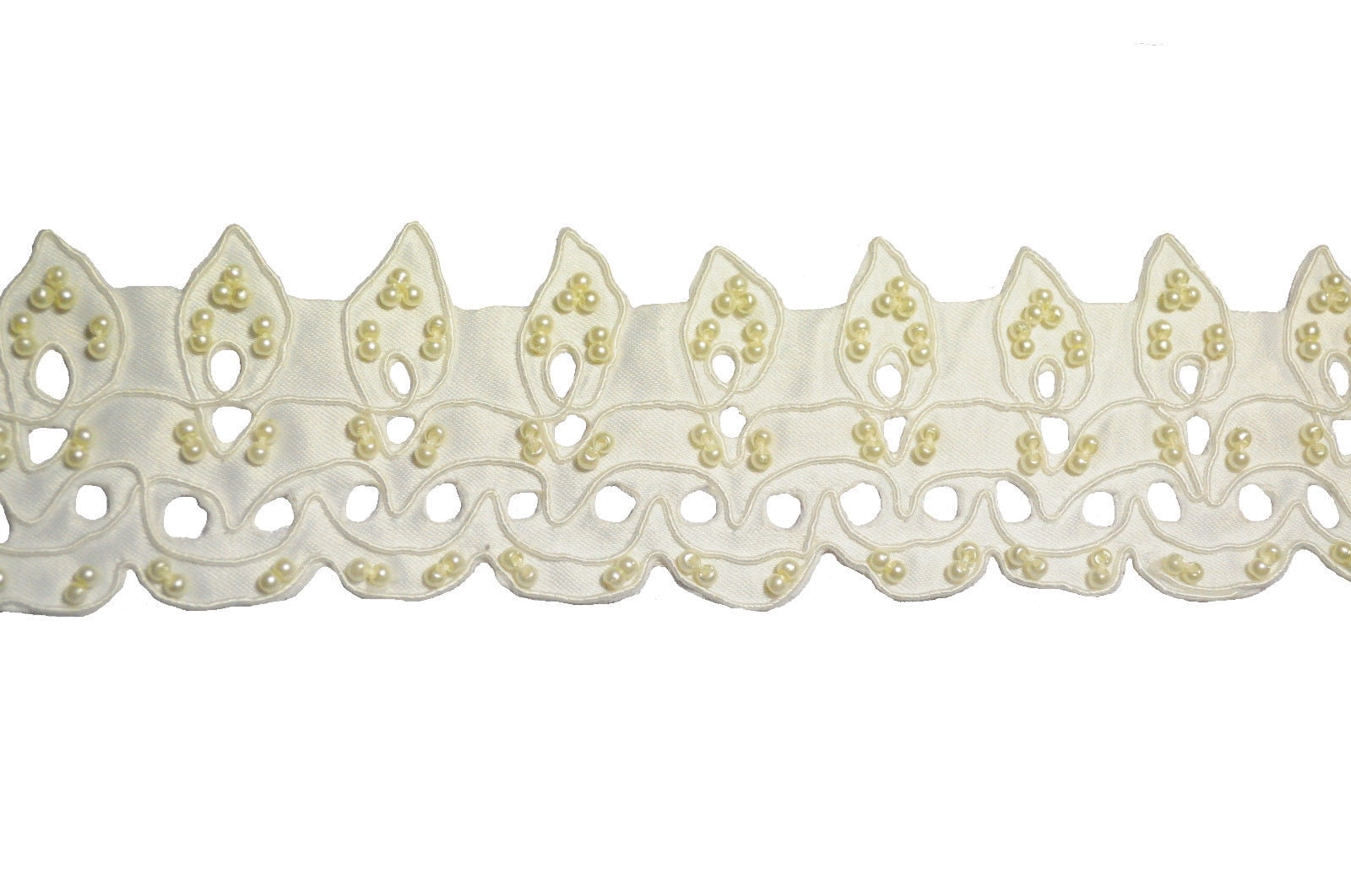 Kiddo 2" Ivory or Pink Scalloped Corded Beaded Satin Lace Trim with Cut ...