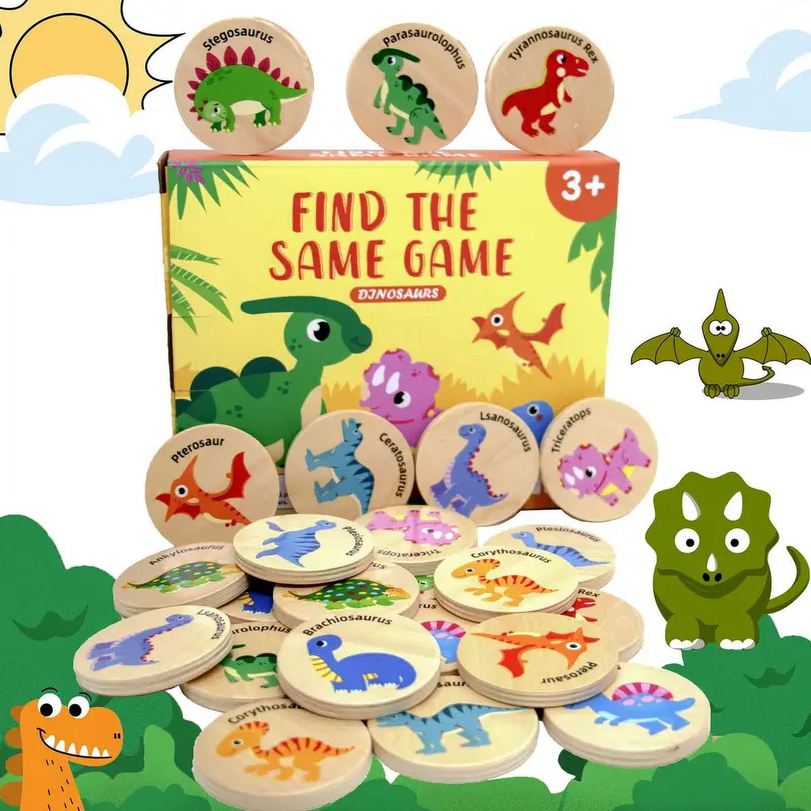 Kiddopark Educational Wooden Dinosaur Coins Board Game, 24 Pieces ...