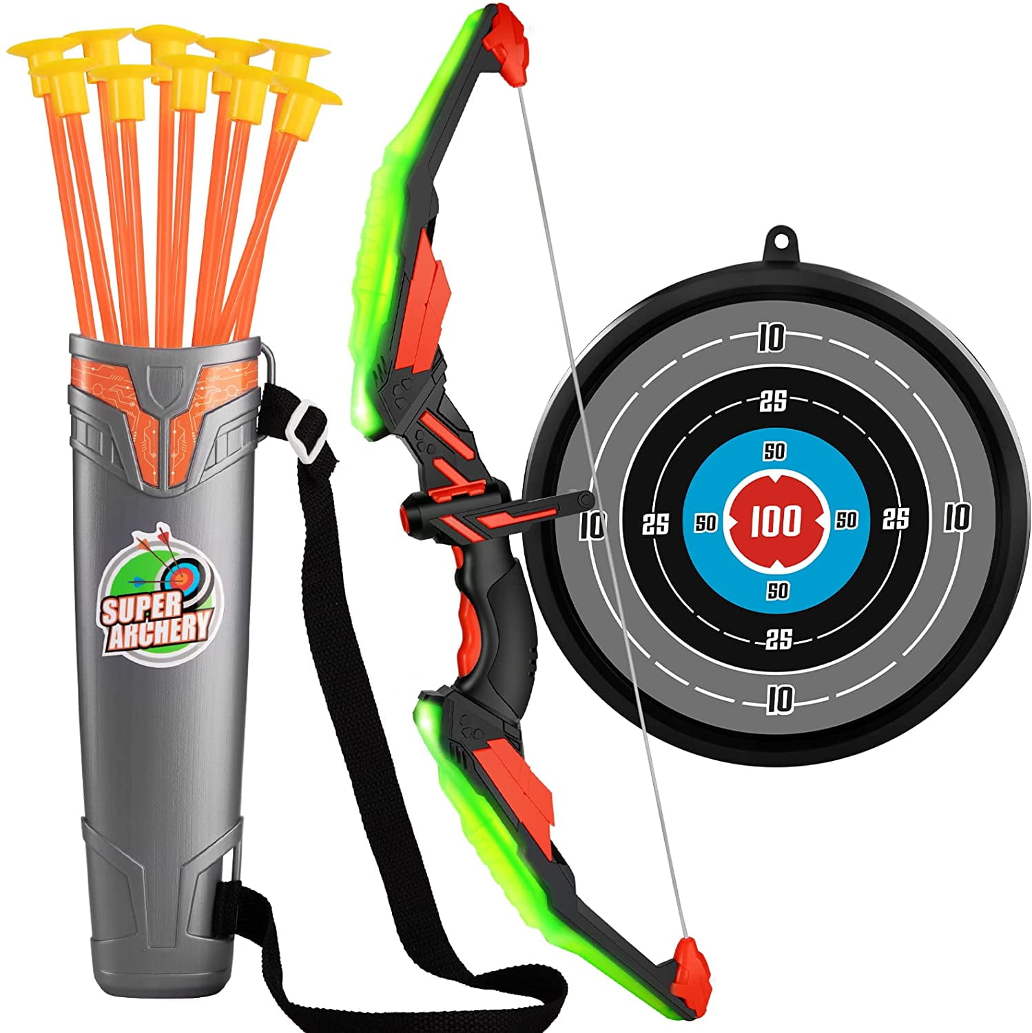Kiddopark Kids Bow and Arrow Set - LED Light up Archery Toy Set with 10 ...