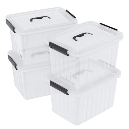Kiddream 20 Liter Plastic Clear Storage Bins with Handles, Lidded ...