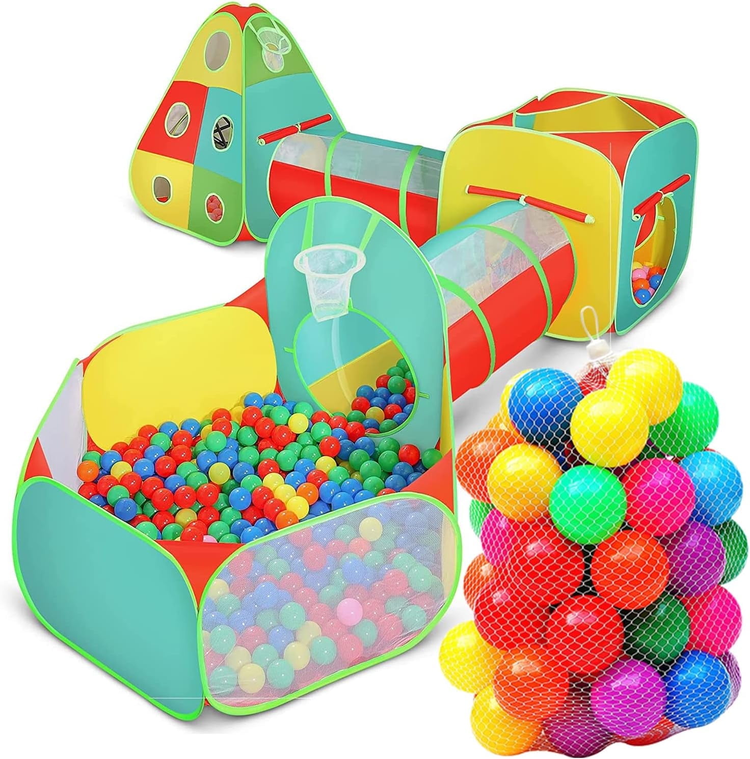 Kiddzery Kids Tunnel and Ball Pit Play Tents, Polyester 5PC 50 Balls ...