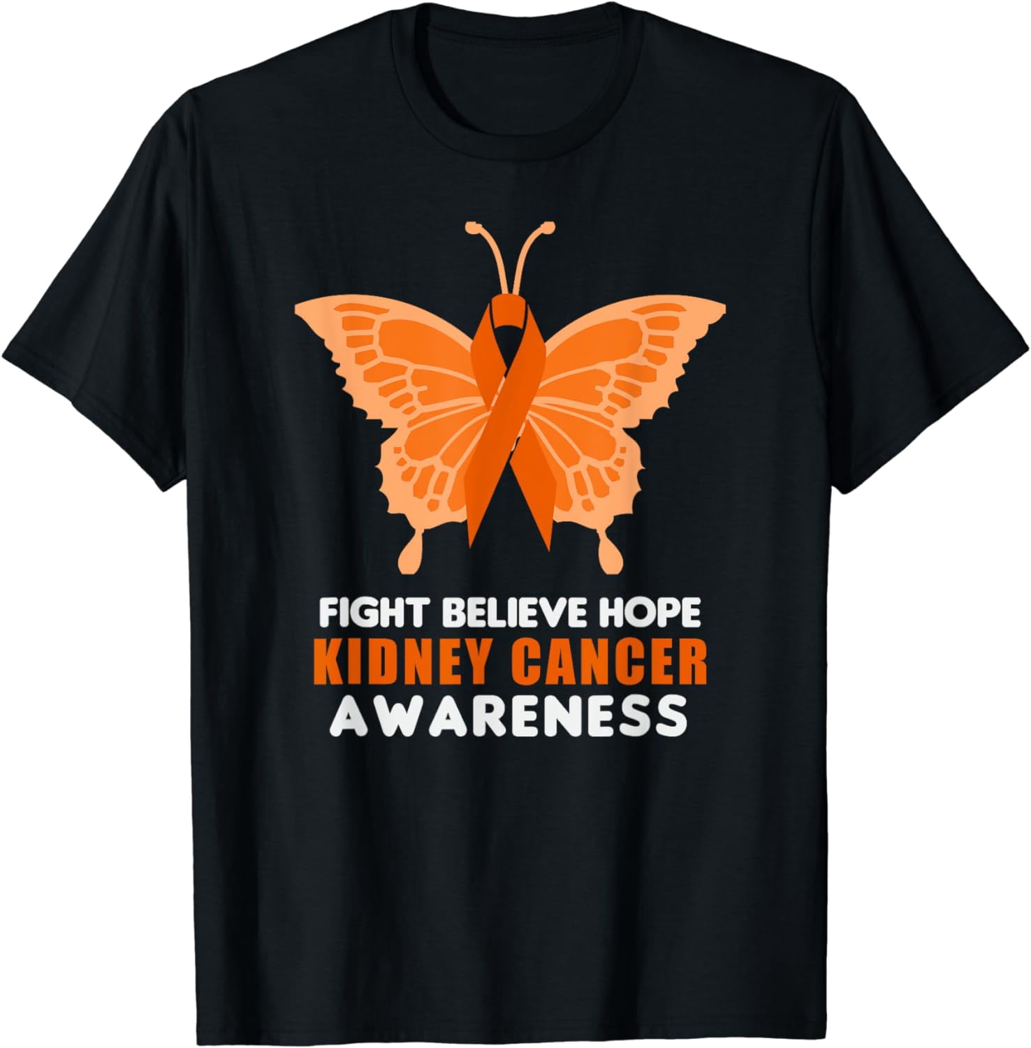 Kidney Cancer Awareness Month Orange Ribbon Butterfly Gift T-Shirt ...