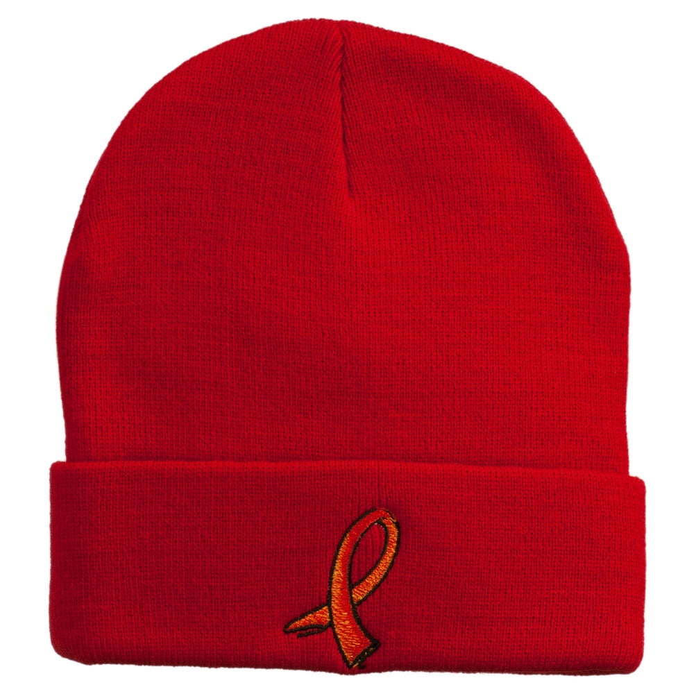 Kidney Cancer Ribbon Embroidered Long Beanie - Red OSFM - Walmart.com