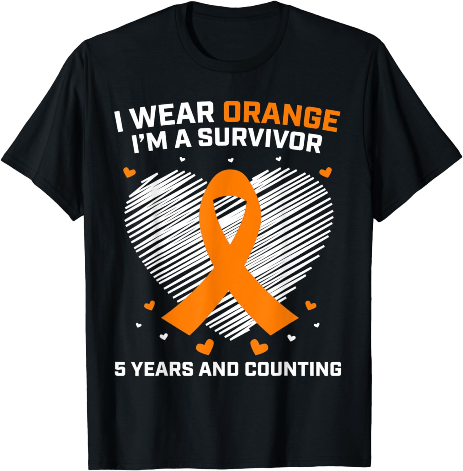 Kidney Cancer Survivor Gifts 5 Years Orange Ribbon Awareness T-Shirt ...