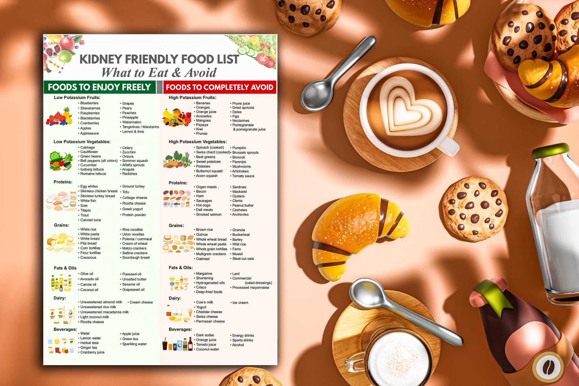 Kidney Diet Plan Poster, Low Potassium Foods, Kidney Disease Low Sodium ...