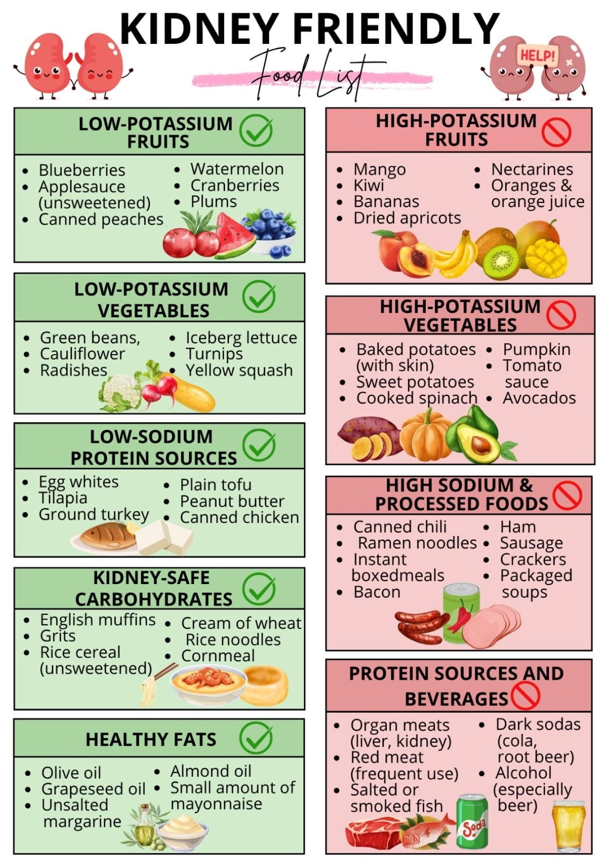Kidney Diet and Kidney Friendly Food List Poster Kidney Health Food ...
